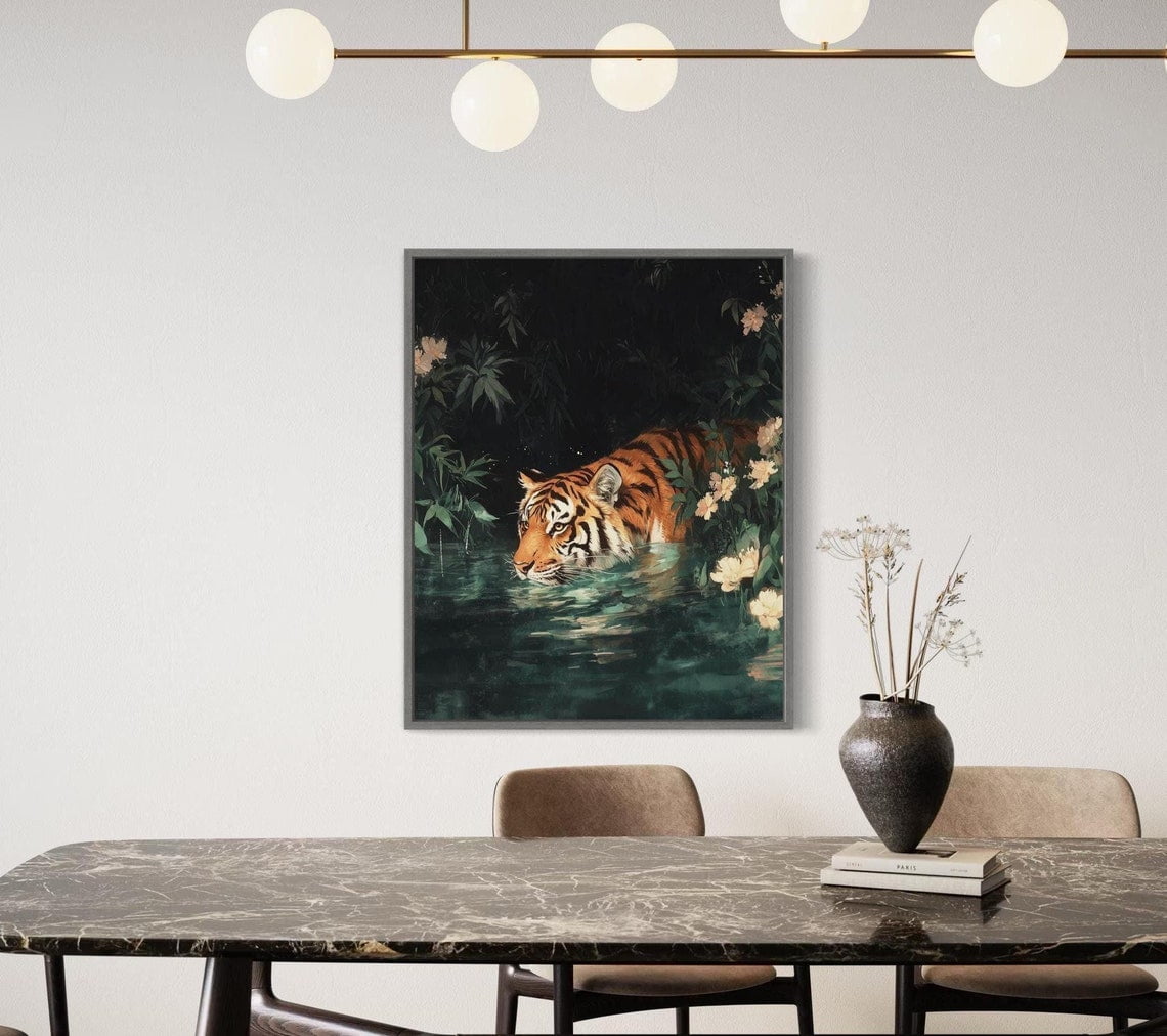 Swimming Tiger, Modern Wall Art, Animals Wall Art, Colorful Botanical ...