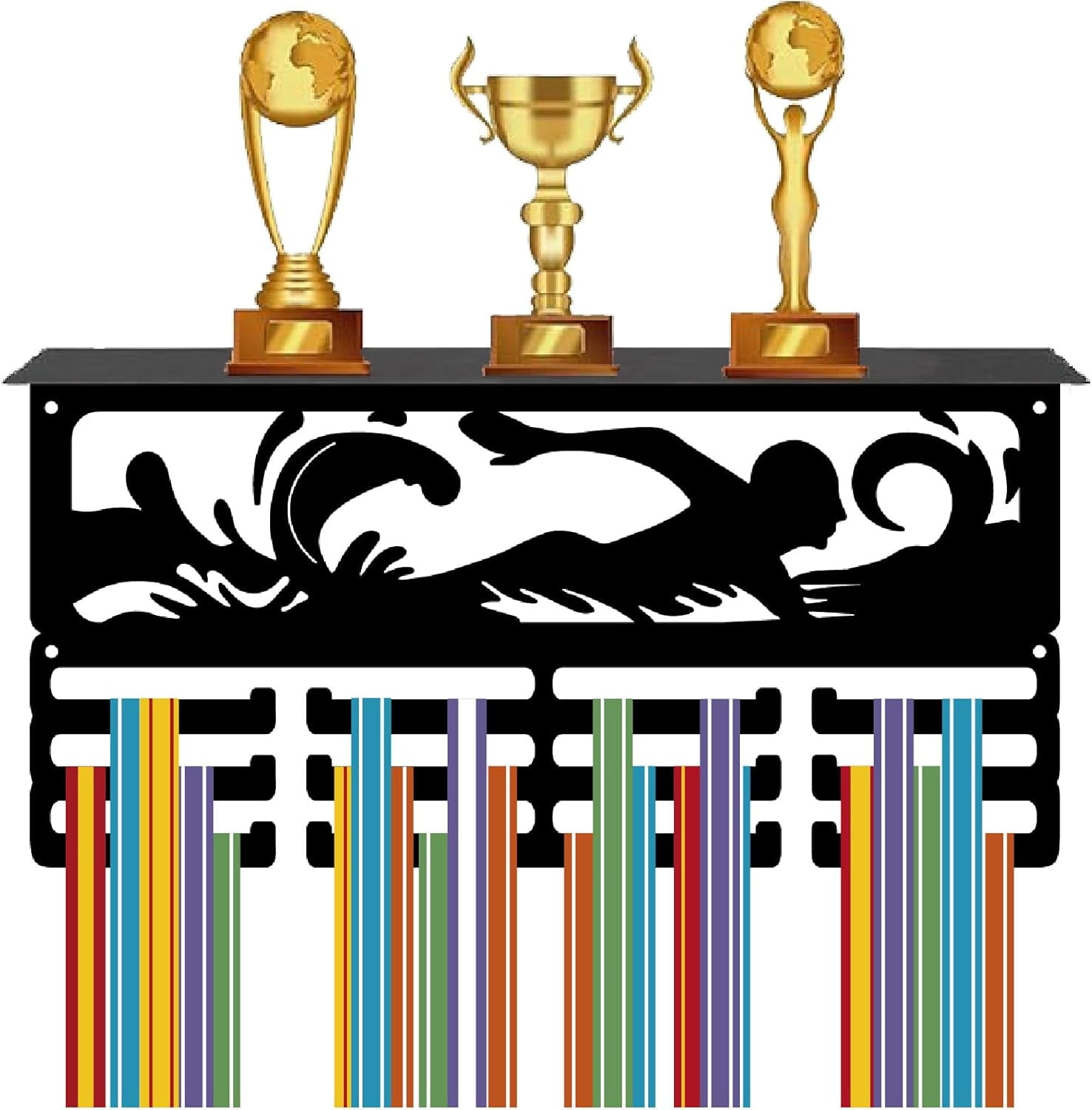 Swimming Trophy Holder Award Medal Hanger Display Black Metal Iron Wall ...