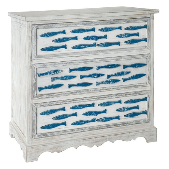 Swimming Upstream Antique White 3 Drawer Blue Fish Chest - Walmart.com