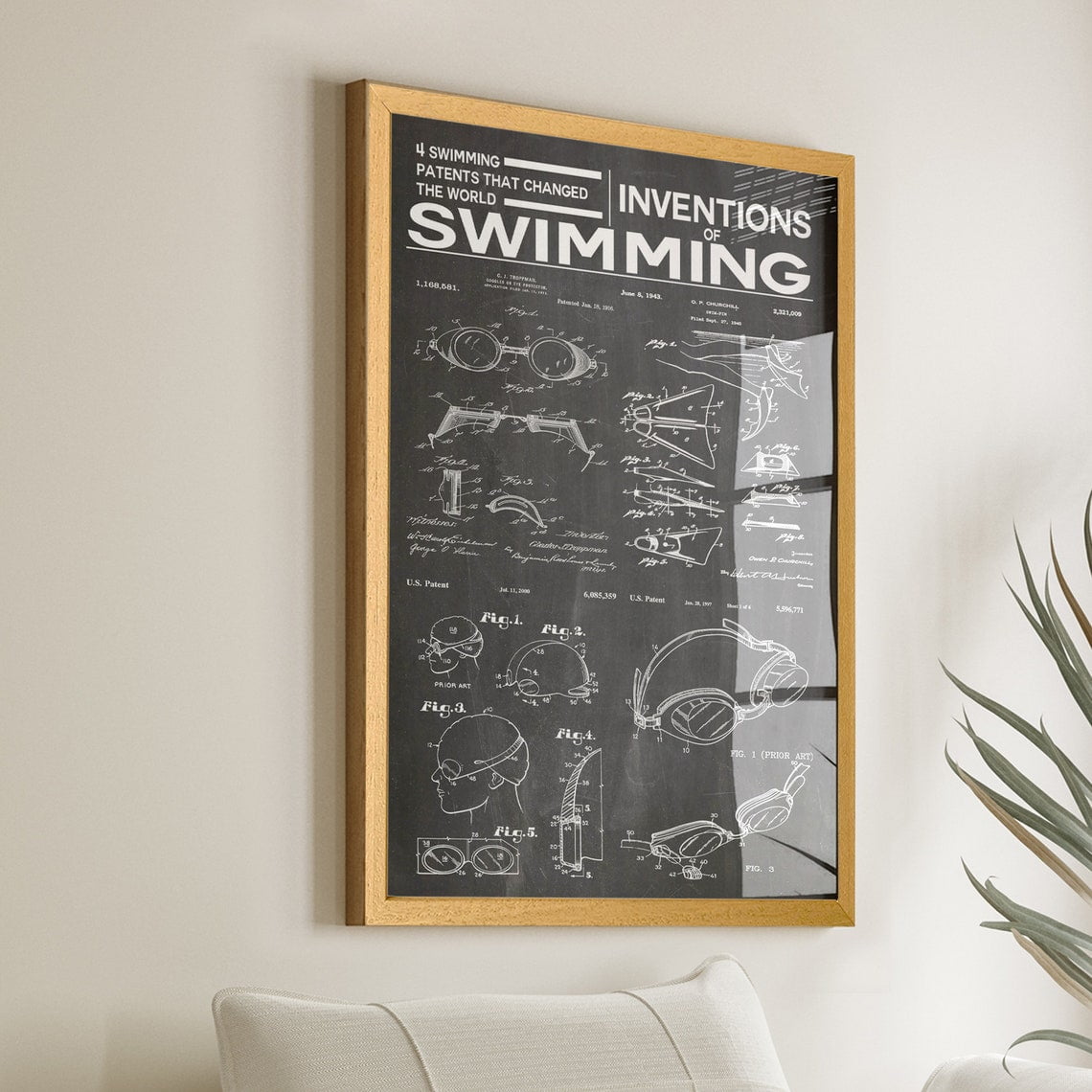 Swimming Wall Art: Dive Into Style With Goggles And Fin Patent Poster ...