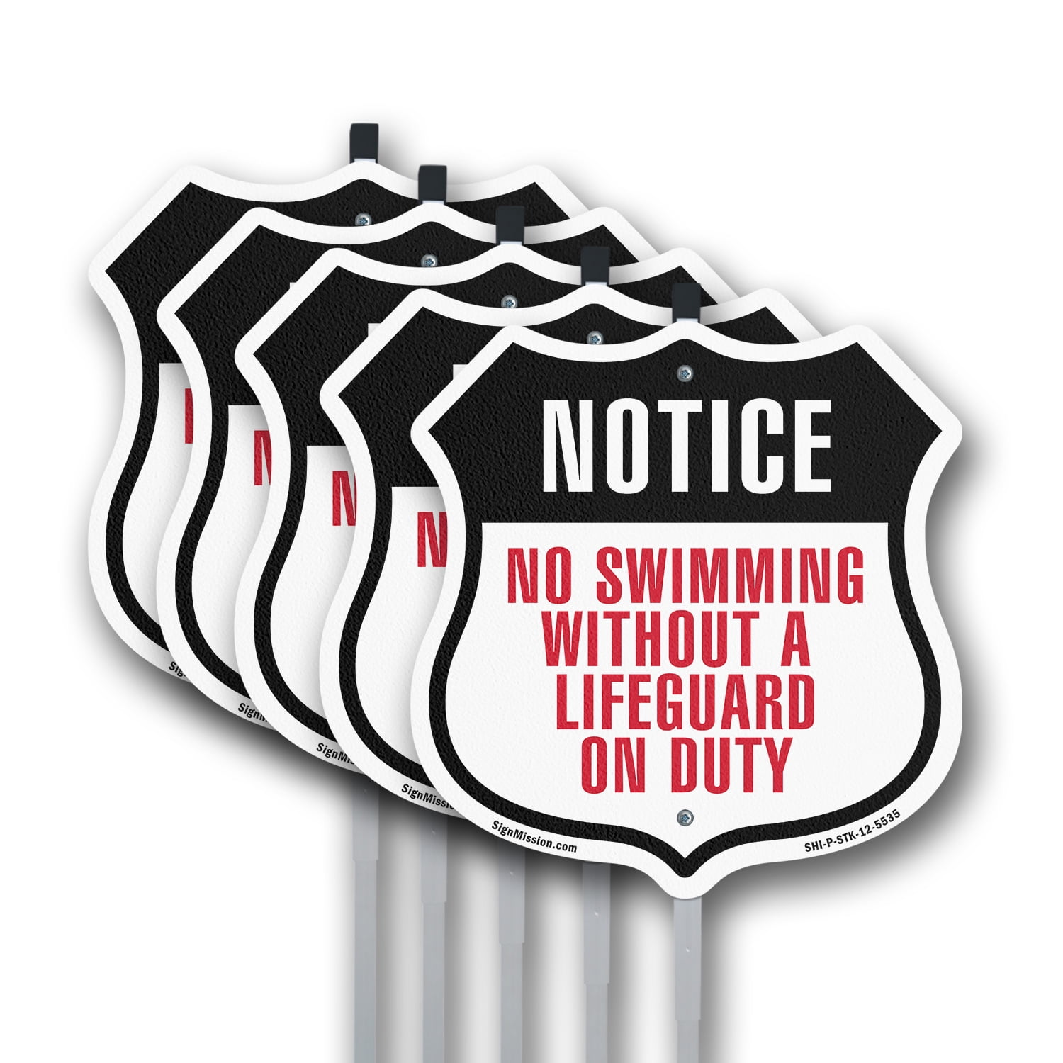No Swimming Without A Lifeguard On Duty (5 Pack) 12 inch X 12 inch ...