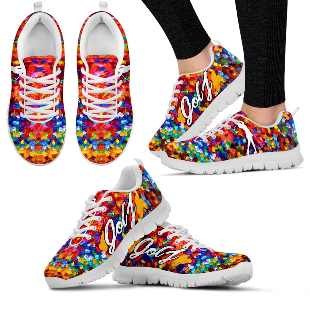 Swimming/golf/pickleball Design Fashion Sneakers Colorful Art Painting ...