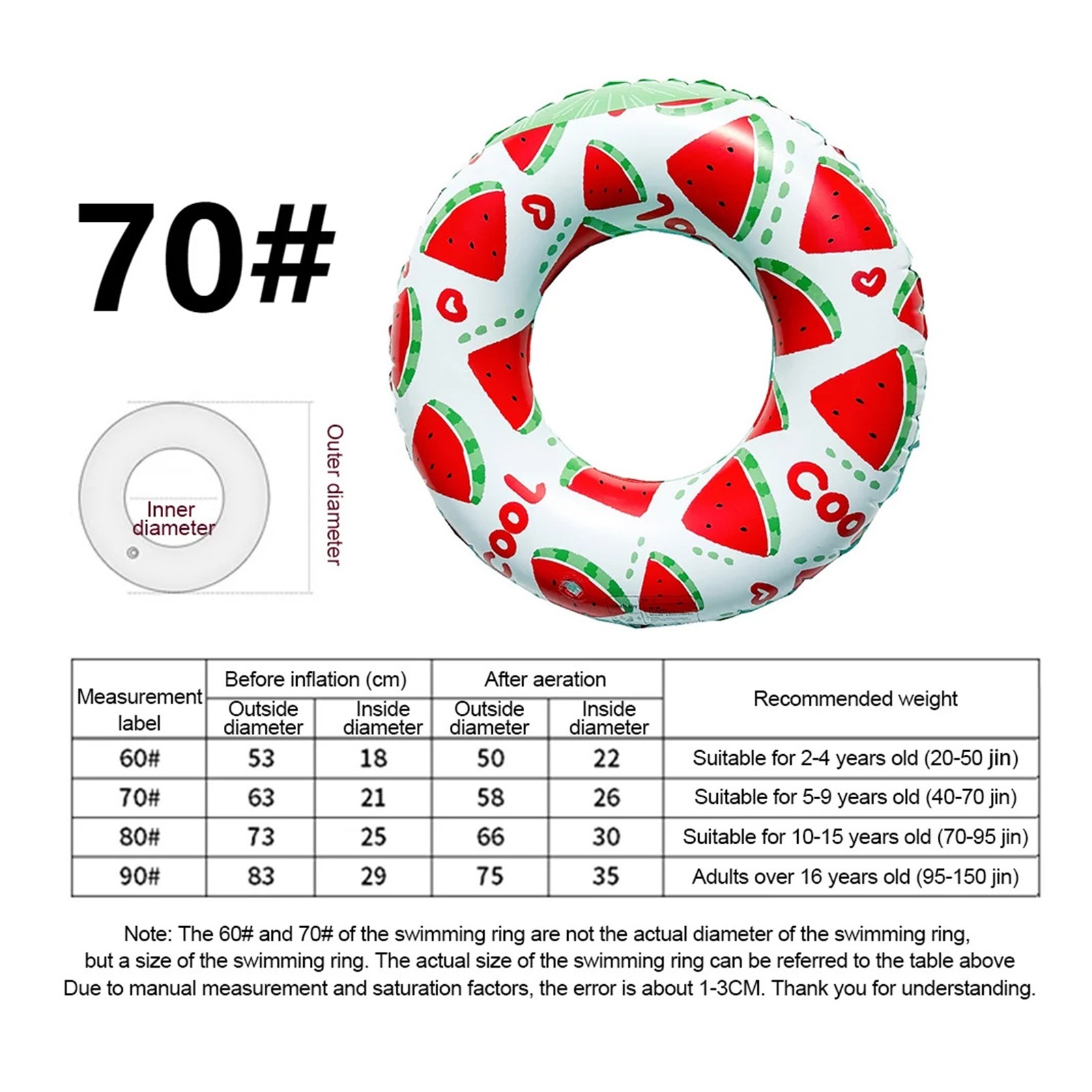 Swimming ring Thickened Inflatable Swimming Ring Watermelon Pattern ...