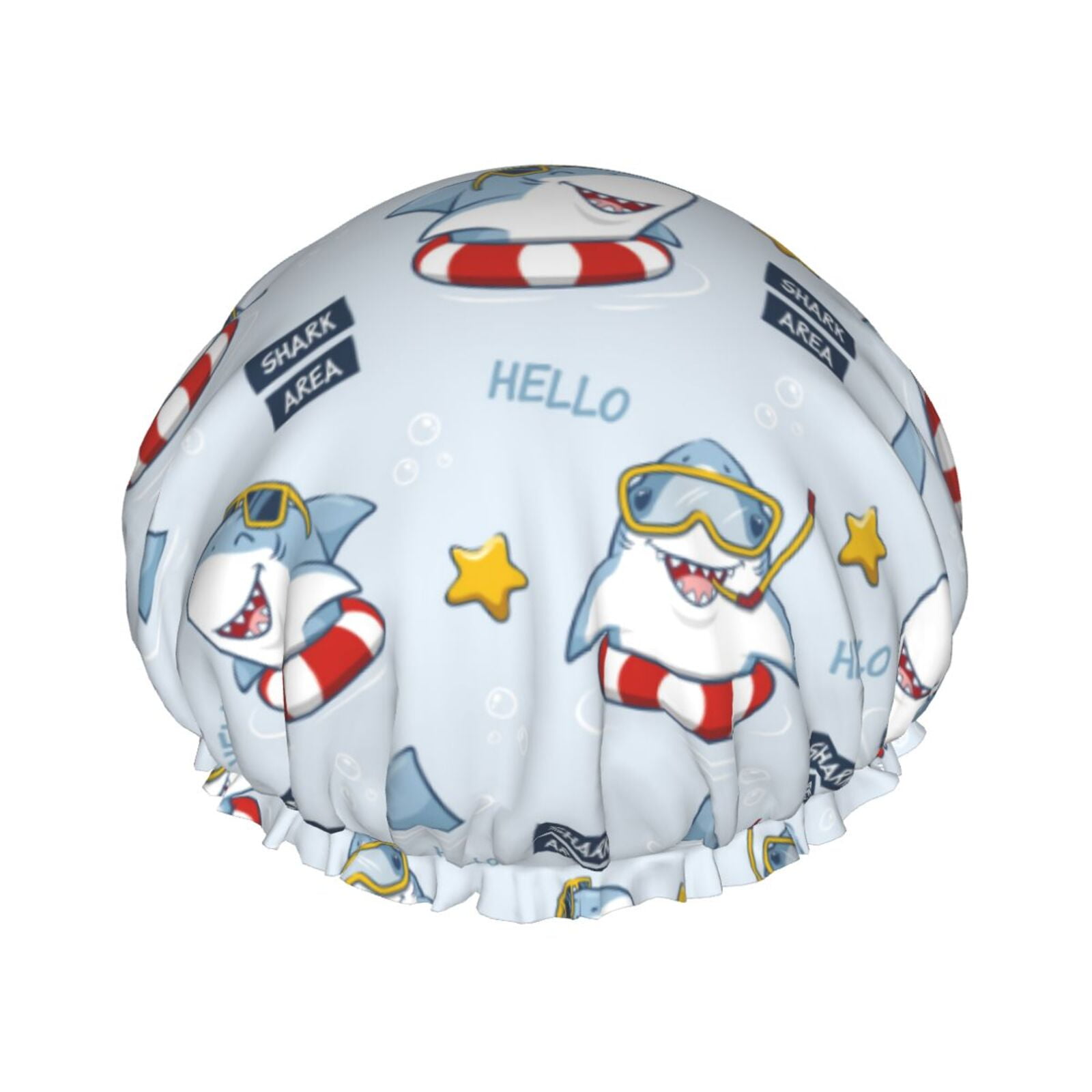 Swimming shark Shower Cap, Reusable Bath Hair Hat for all Hair Lengths ...