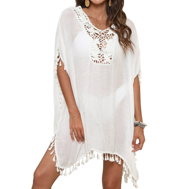 Shermie Women's Plus Size Swimsuit Cover Up with Fringed Hem, Casual ...