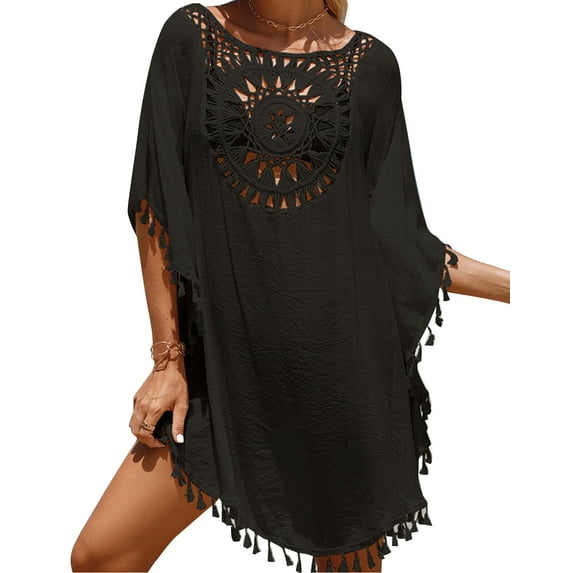 Shermie Women's Plus Size Boho Swimsuit Cover Up with Fringed Hem, Hand ...