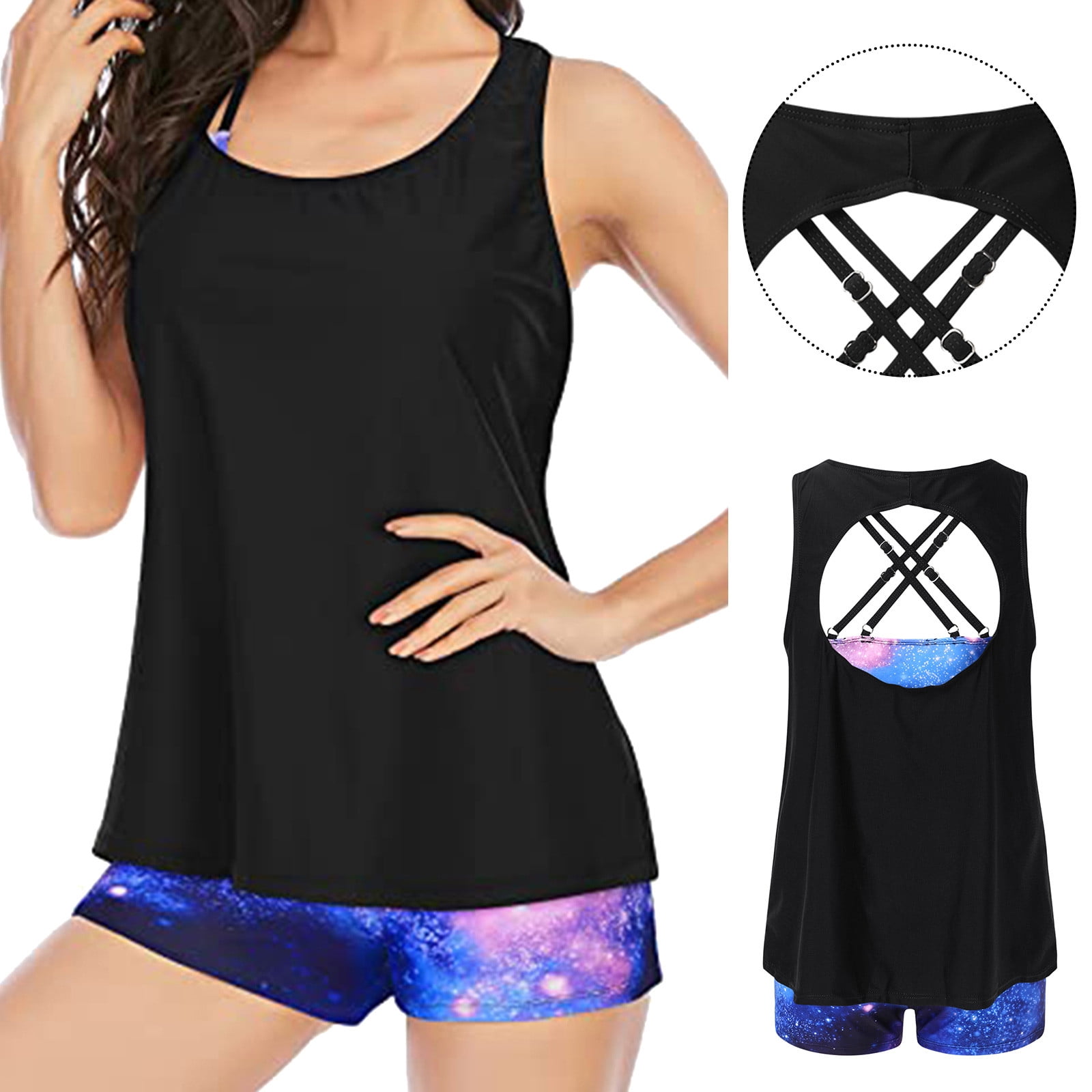 Swimsuit For Women Tankini 3 Piece S Swim Tank Top With Boy Shorts And ...