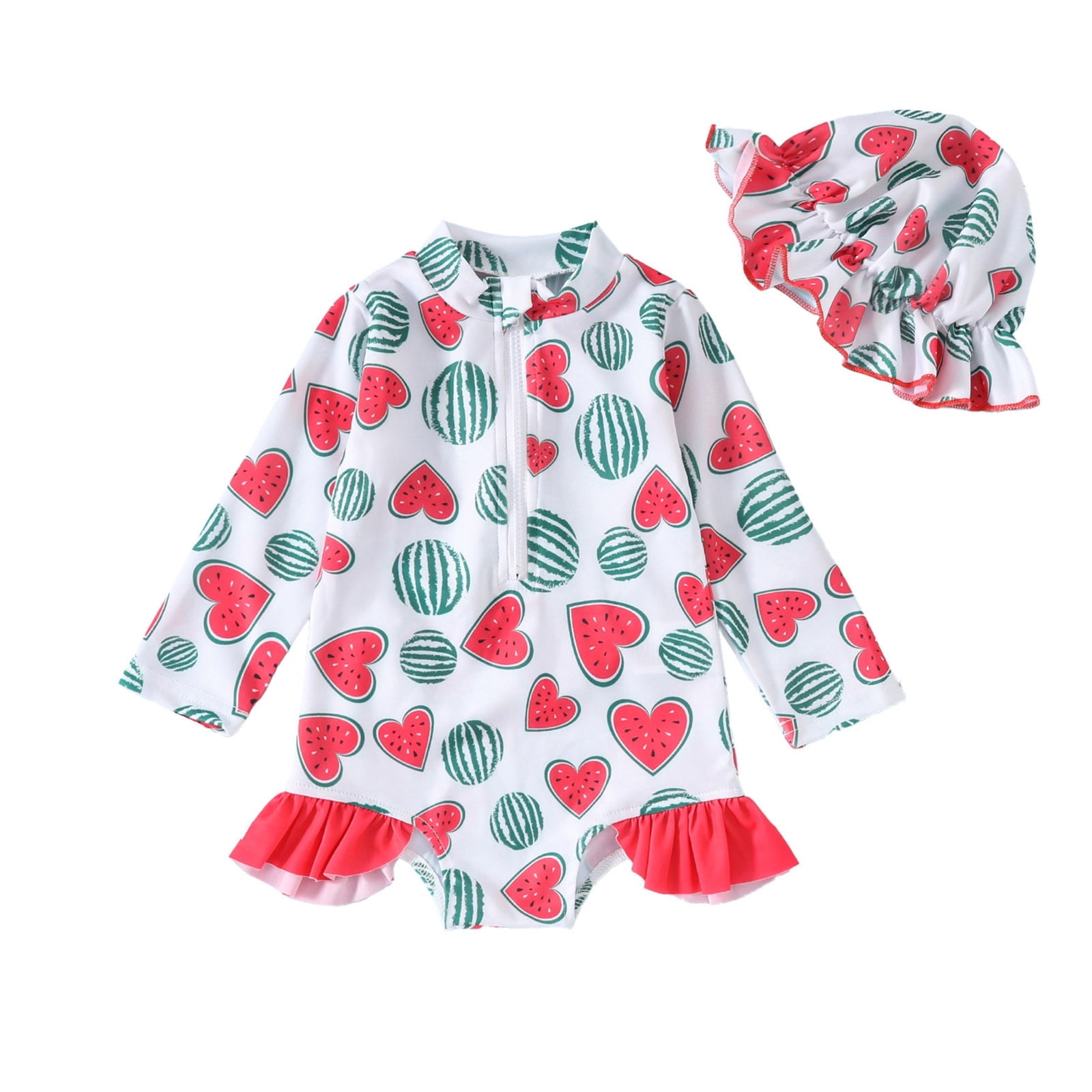 Swimsuit for Girls Summer Toddler Girls Long Sleeve Ruffles Watermelon ...
