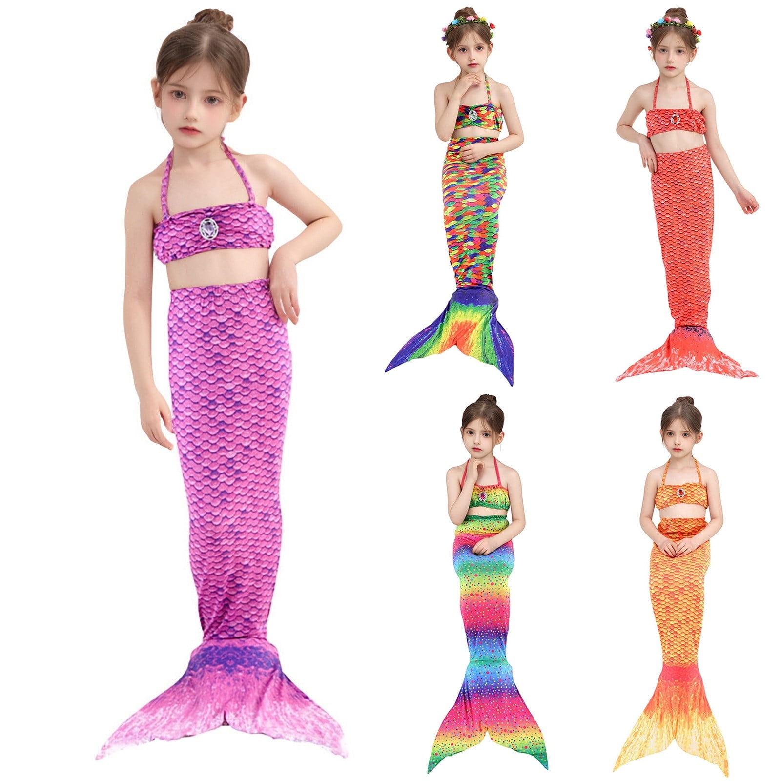 Swimsuit for Girls Halter Flounce Bikini Tankini Set Bikini Fish Tail ...
