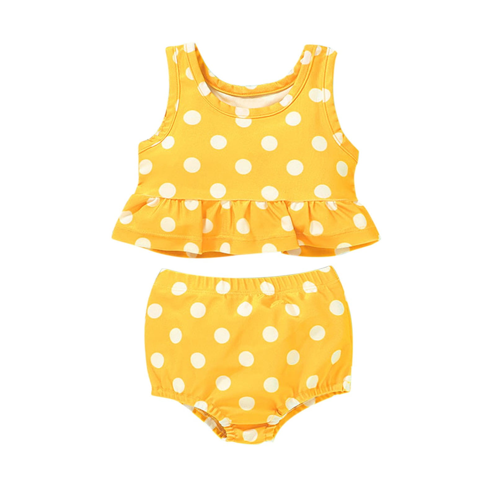 Swimsuit for Girls Summer Ruffles Cartoon Dot Printed Vest Tops Shorts ...