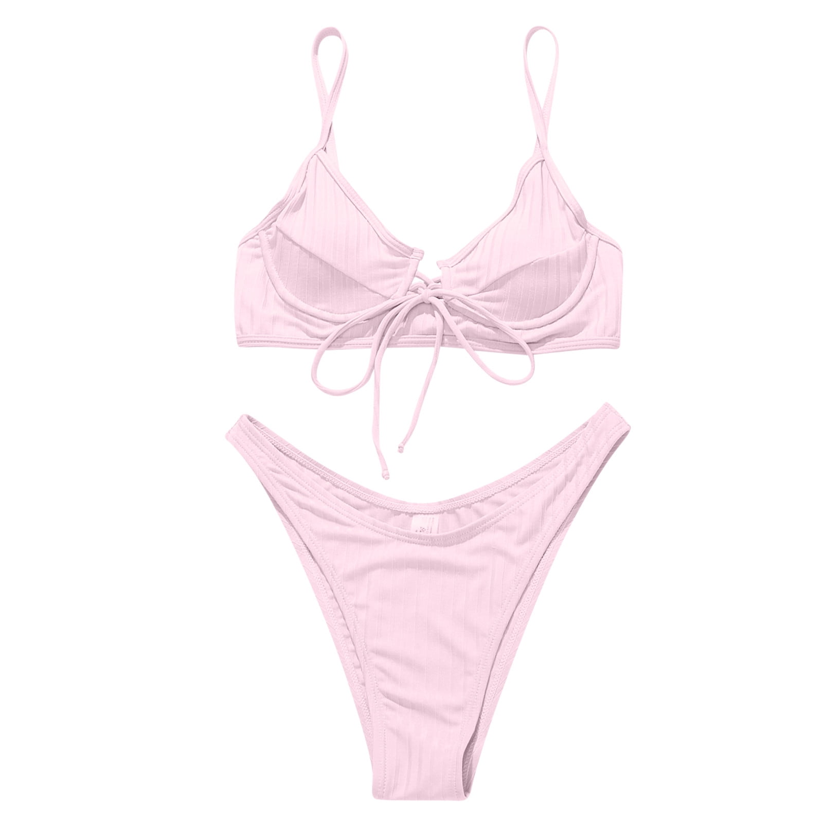 Swimsuit For Women 2024 Stock Drop Bandage Push Up Bra Bikini Set Solid