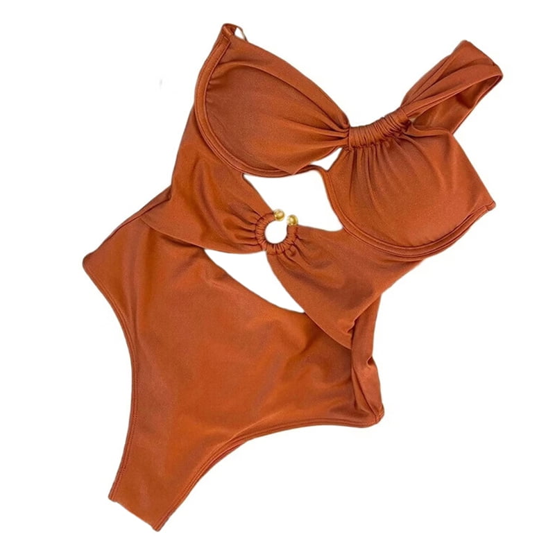 Swimsuit for Women Ring Linked Monokini Bathing Cutout Swim Suit Brown ...