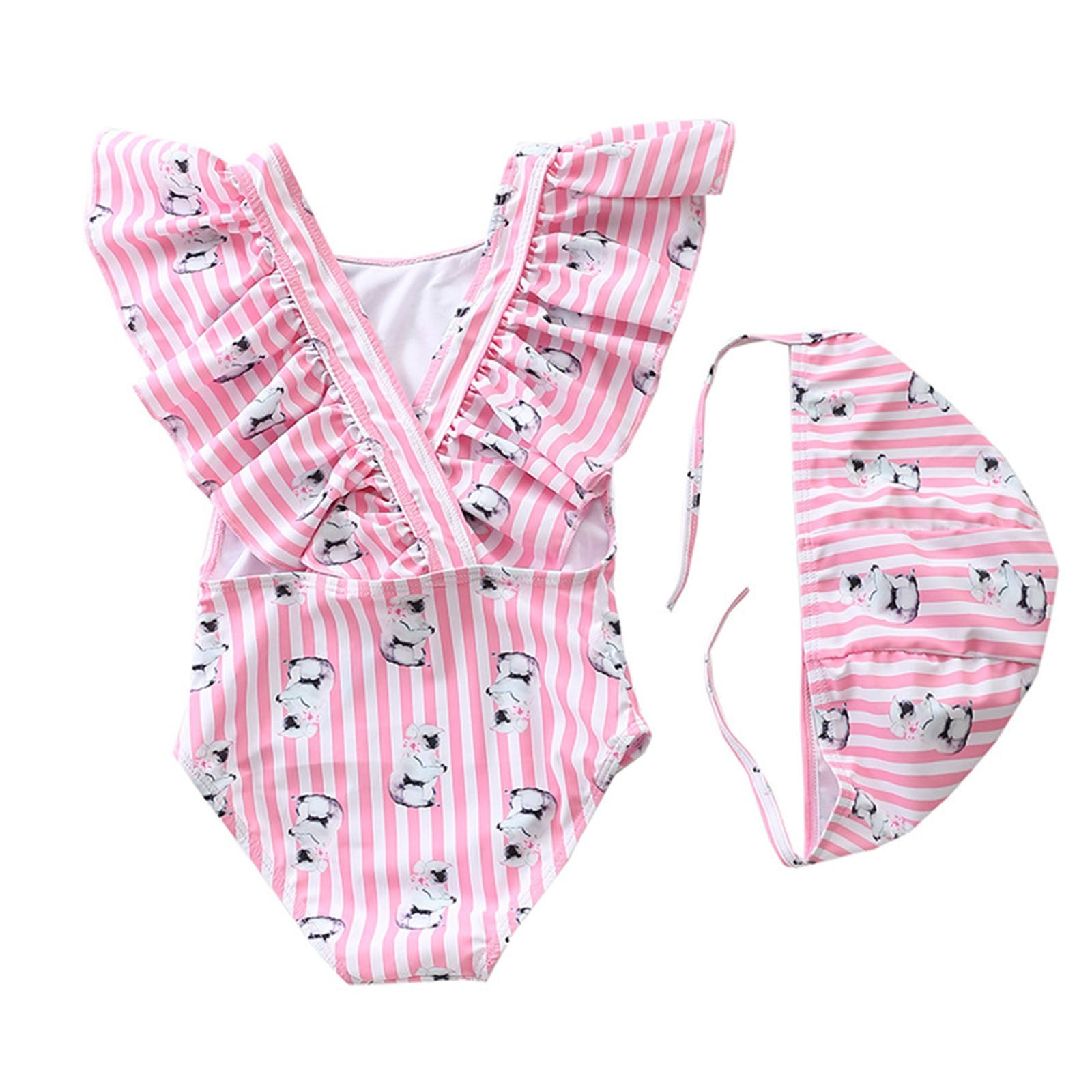 Swimsuits Bathing Suit Cute Swimwear Striped Ruffle Pink Bathing Suits ...