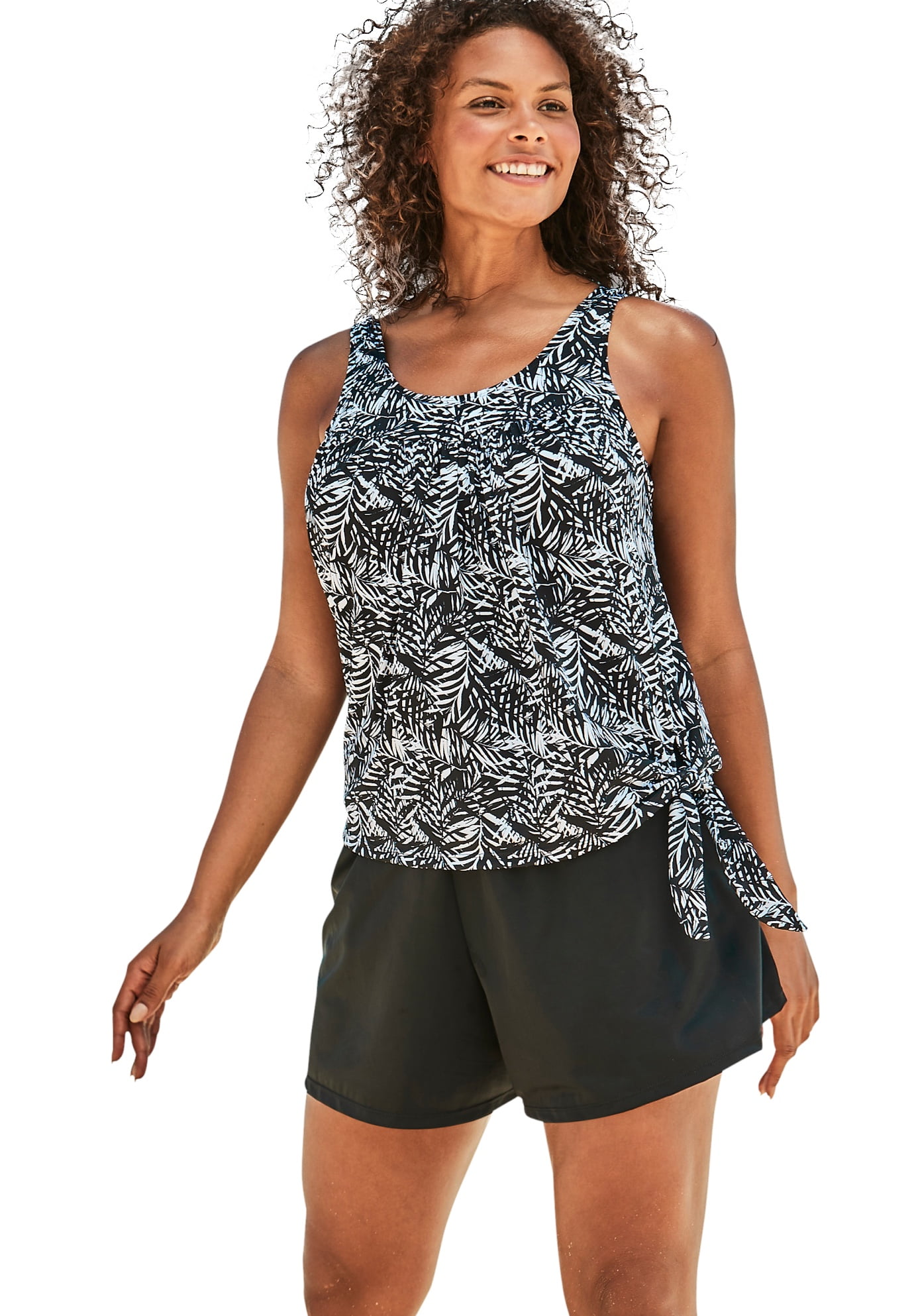Swimsuits For All Womens Plus Size 2 Piece Blouson Swim Set 34 Black
