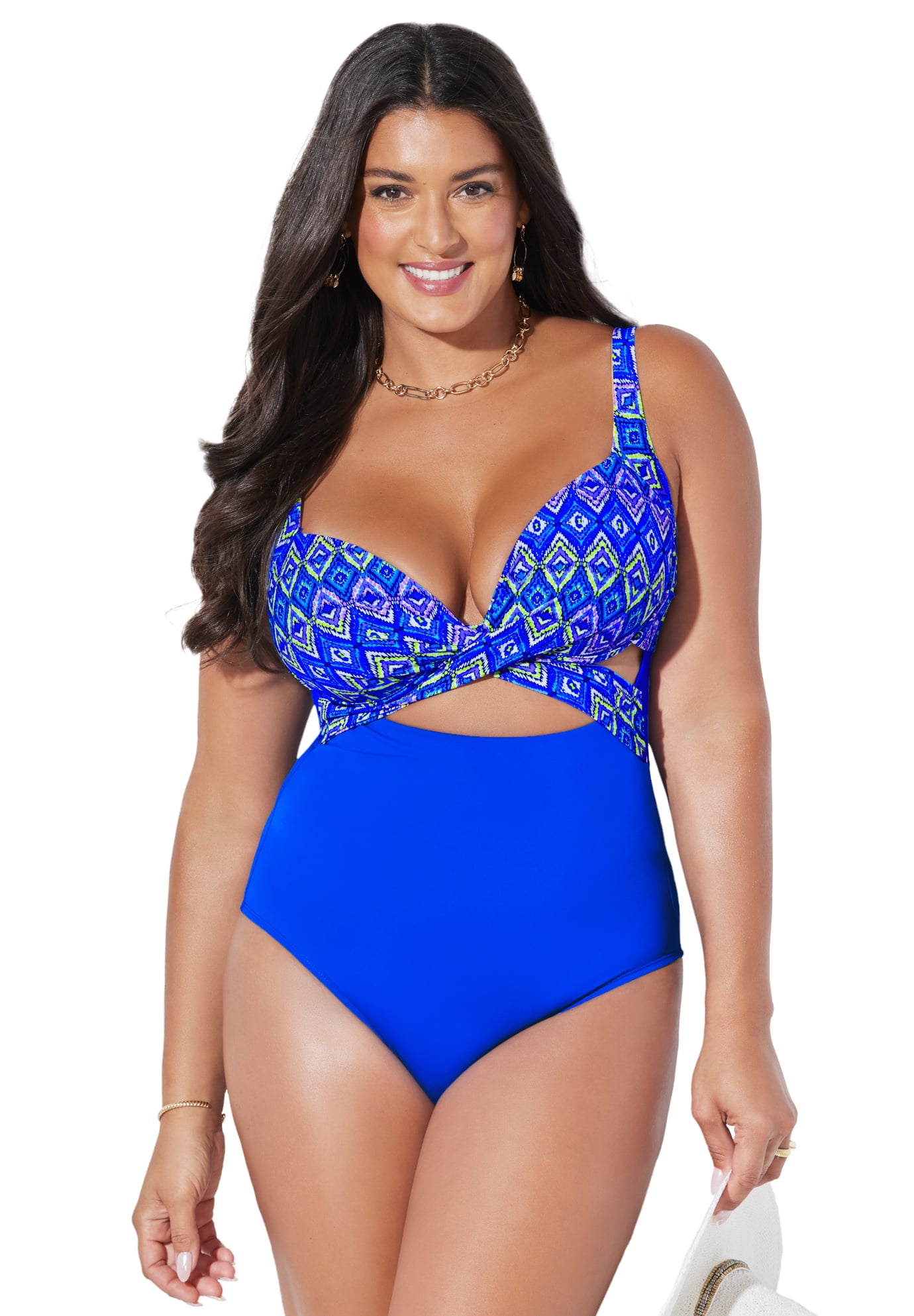 Swimsuits For All Womens Plus Size Cut Out Underwire One Piece