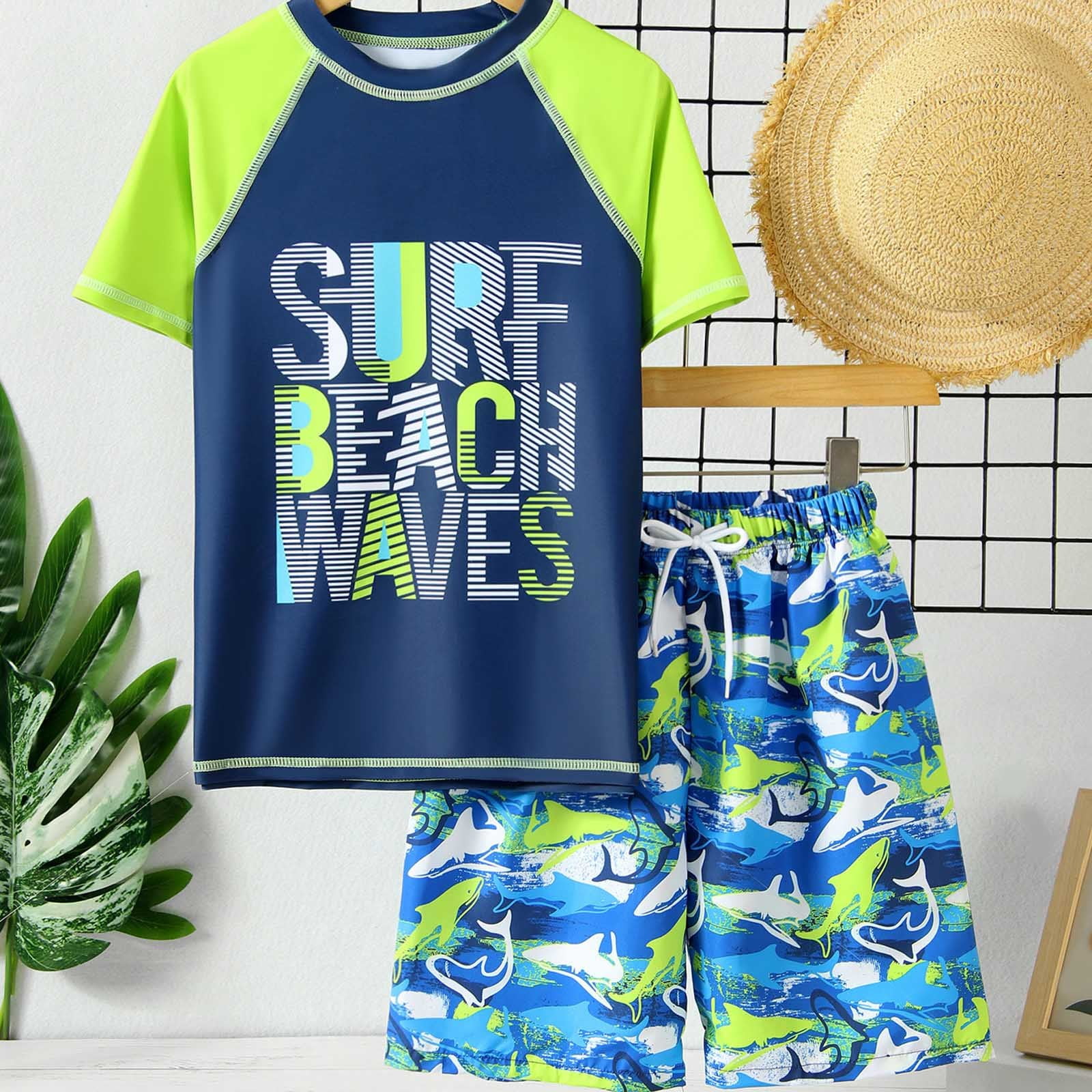 Swimsuits For Boys Swimwear Set 2Pc Swim Shirt And Trunks With Print ...