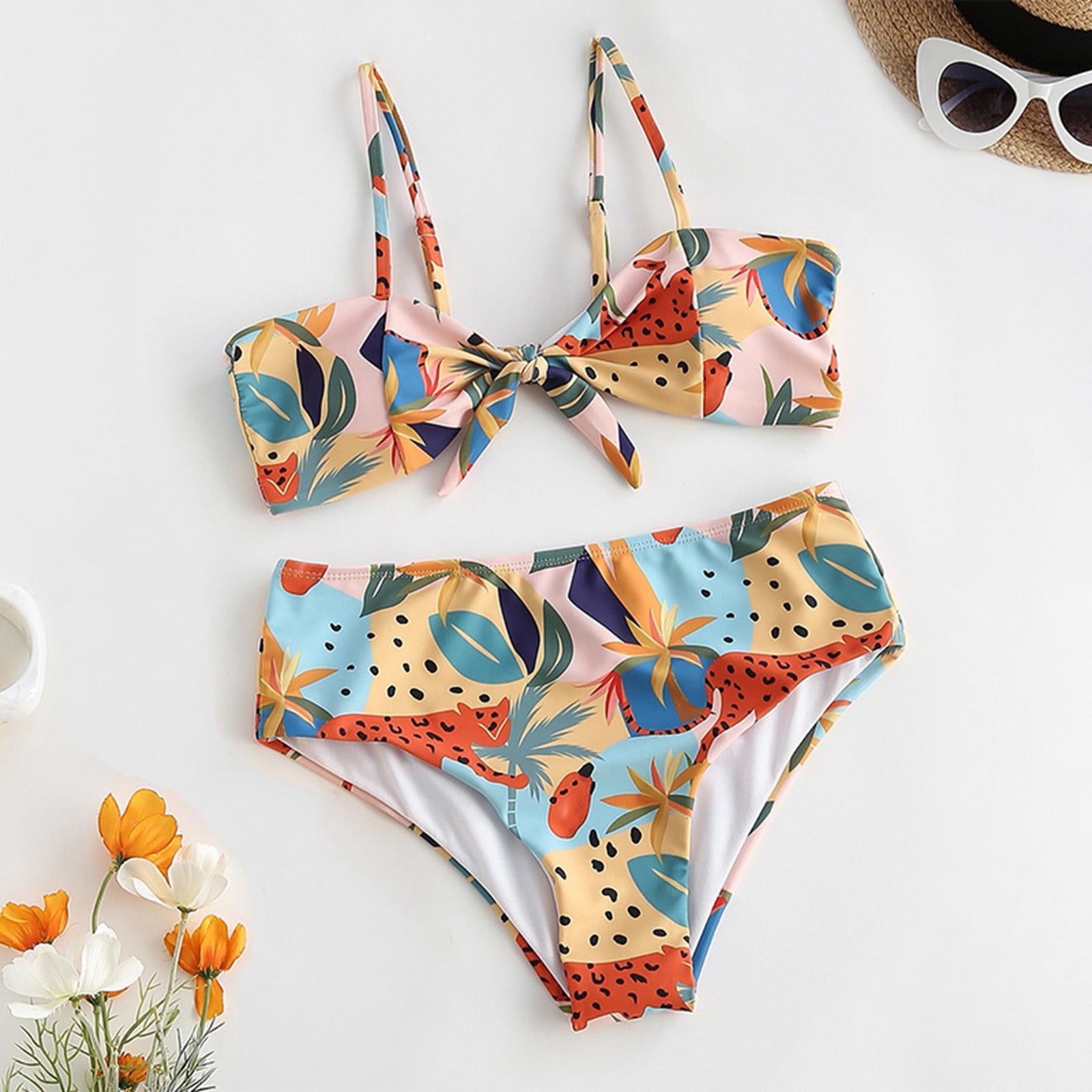 Swimsuits For Women 2025 2 Piece Colorful Floral Animal Print Bikini ...