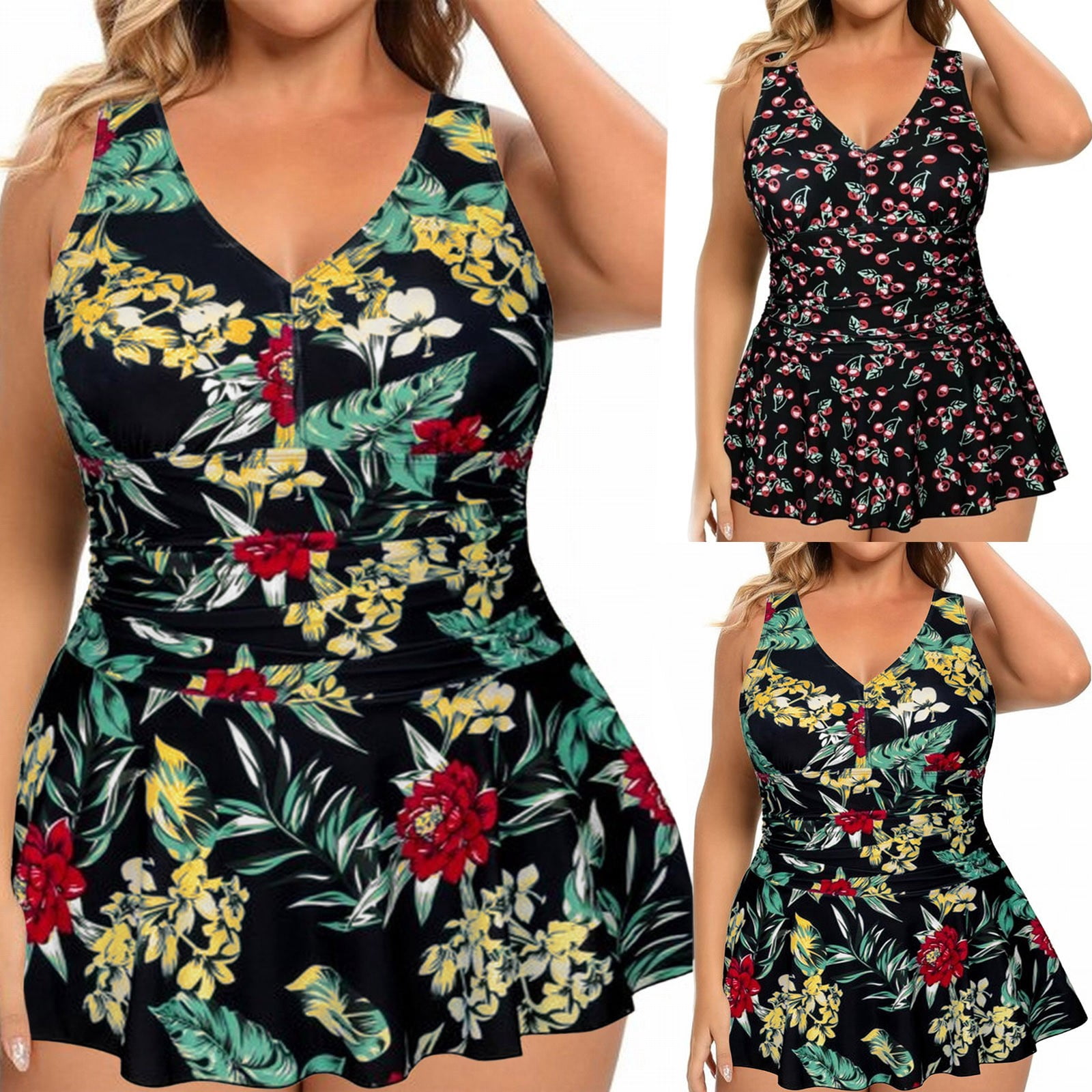 Swimsuits For Women 2025 Large Size Tropical Beach Printed Swimwear ...