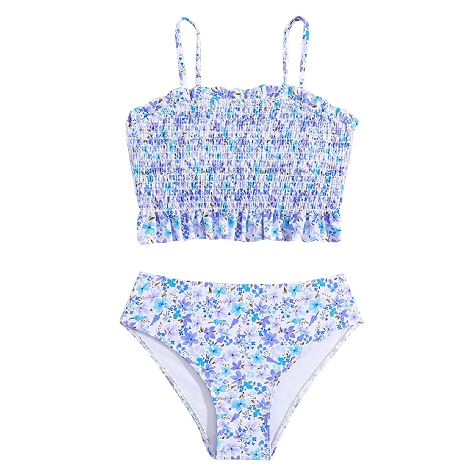 Swimsuits Girls 7-8 Floral Print Adjustable Straps with Ruffled Hem ...
