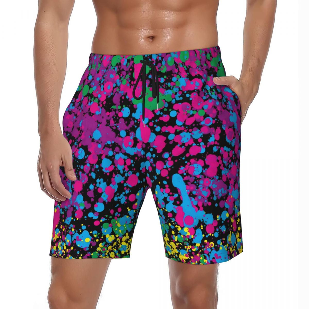 Swimsuits Neon Paint Gym Shorts Summer Bright Splatter Print Y2K Retro ...