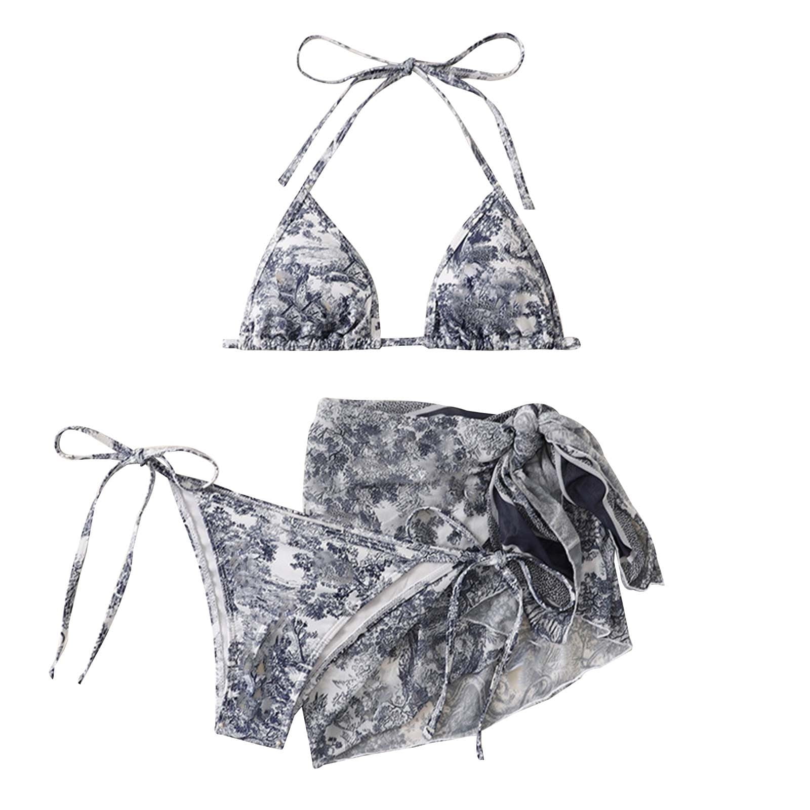 Swimsuits Women 3 Piece Ink Wash Tie Dye Bikini Set with Sheer ...