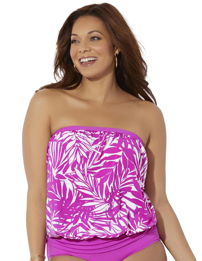Swimsuits for All Women's Plus Size Bandeau Blouson Tankini Top ...