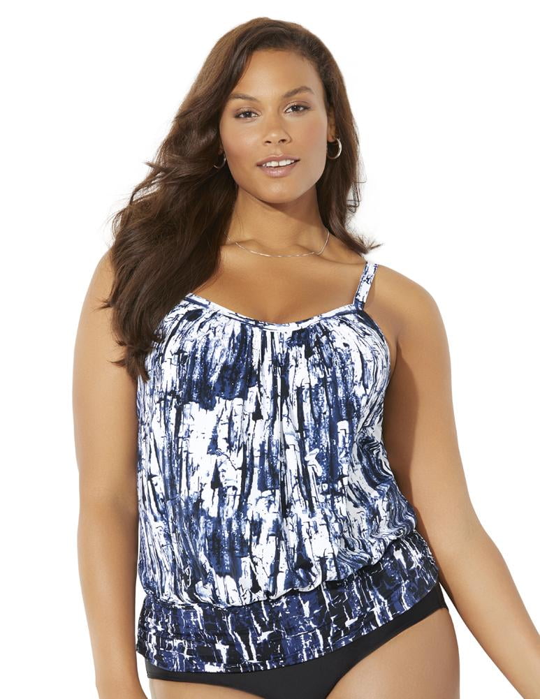 Swimsuits for All Women's Lightweight Scoop Neck Blouson Tankini Top ...