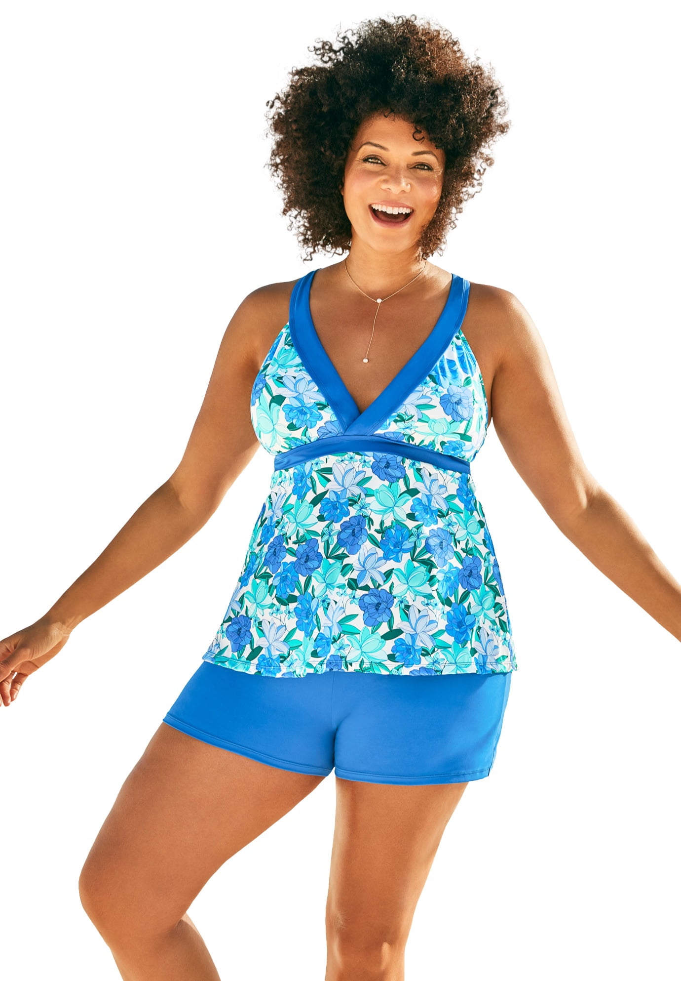 Swimsuits for All Women's Plus Size Longer Length Surplice Tankini Top ...