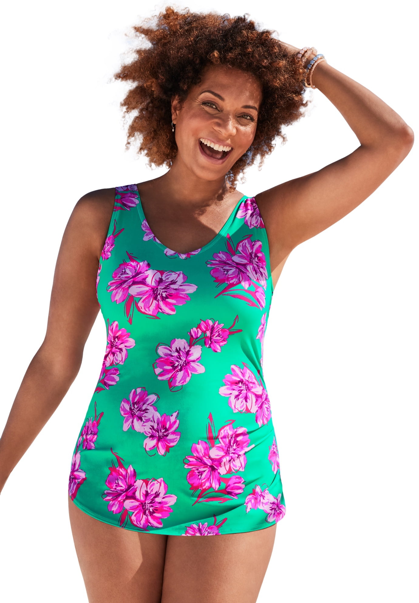 Swimsuits for All Women's Plus Size Sarong Front One Piece Swimsuit ...