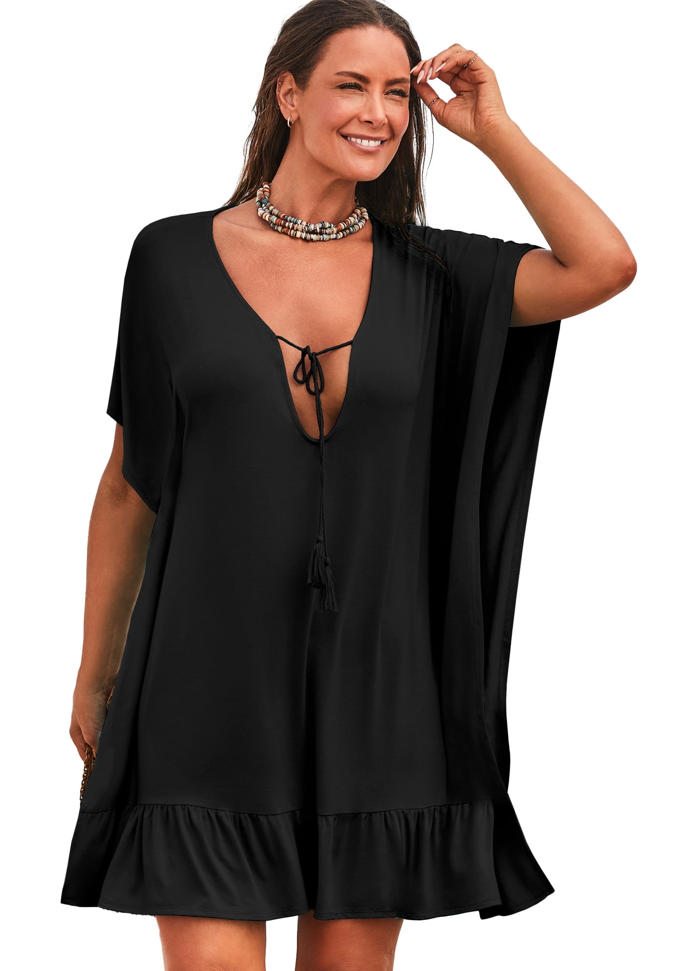 Swimsuits for All Women's Plus Size Vienna Ruffle Cover Up Tunic ...