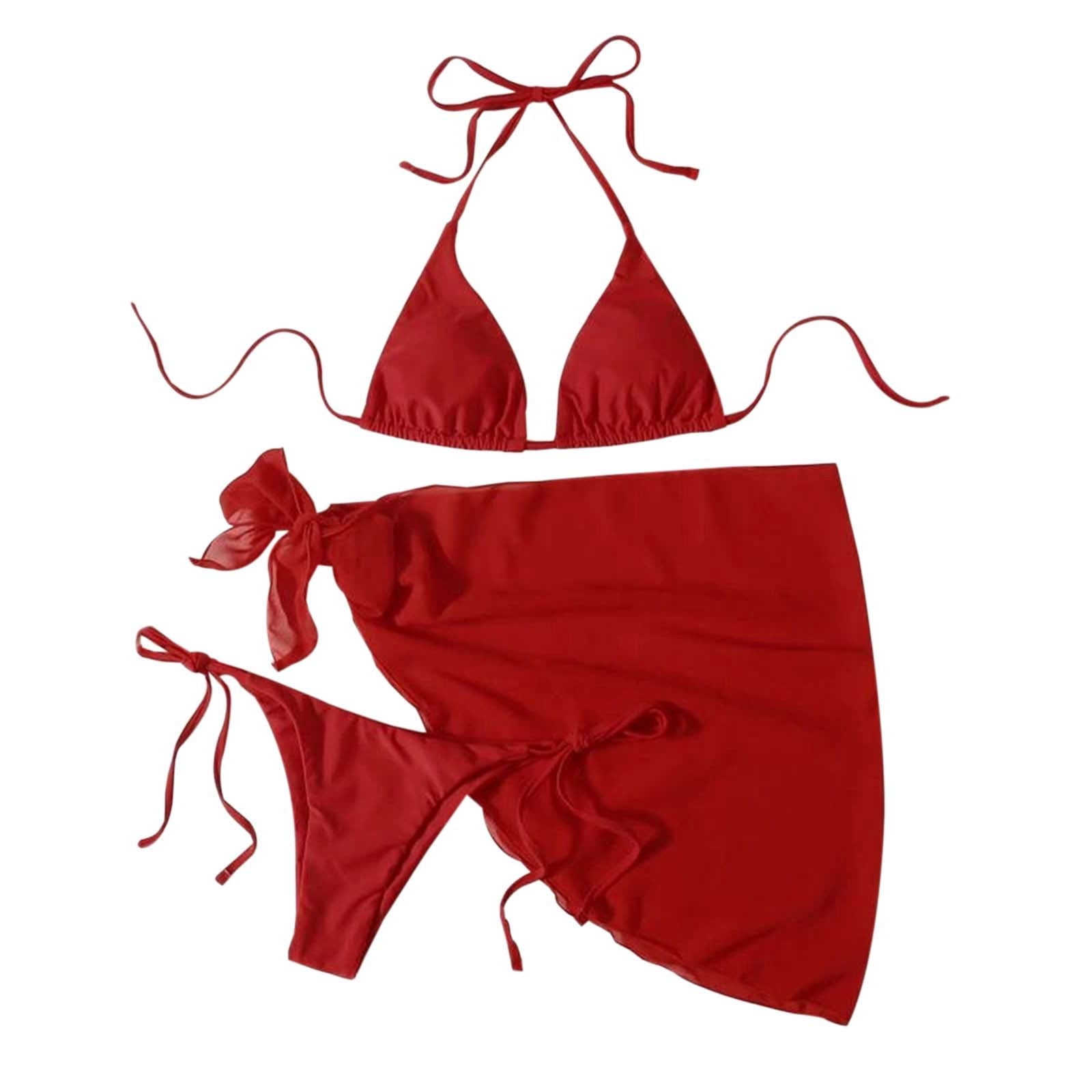Swimsuits for Women 3 Piece Bikini Set Tie Up Triangle Cup Top with ...