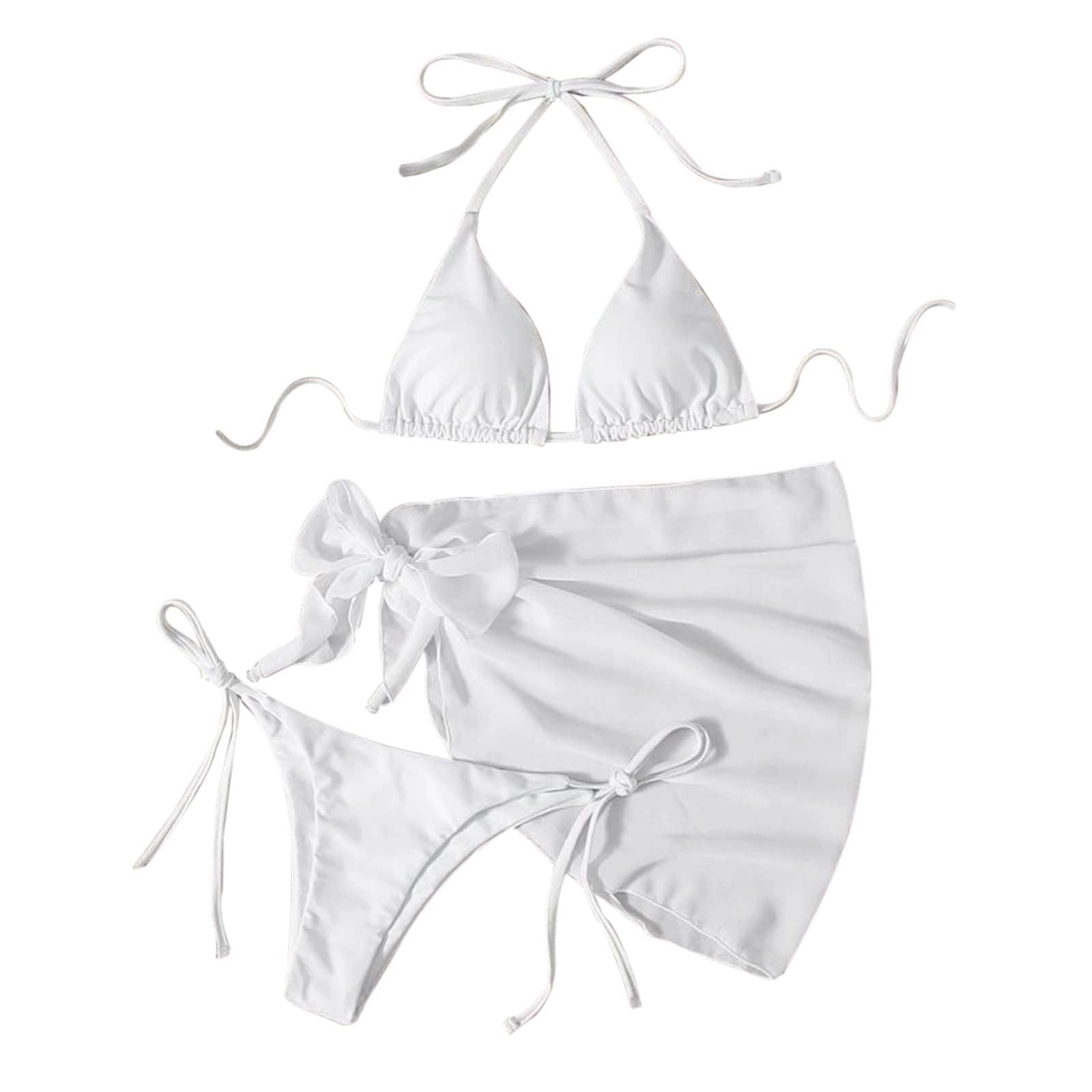 Swimsuits for Women 3 Piece Bikini Set Tie Up Triangle Cup Top with ...