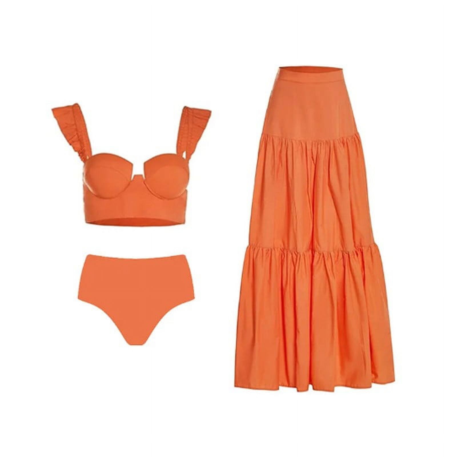 Swimsuits for Women 3 Piece Bikini Set with Long Dress Vintage Solid ...