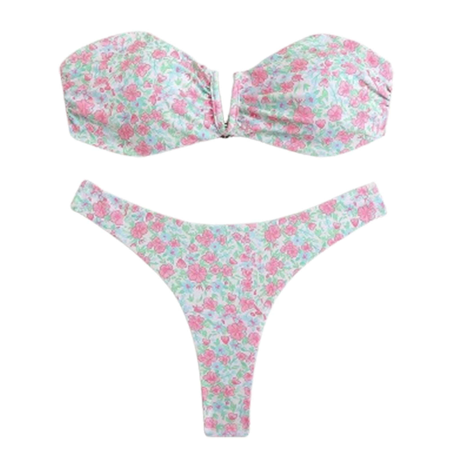 Swimsuits for Women Cute Printed Sexy Thong Strapless Bikini 2 Piece ...