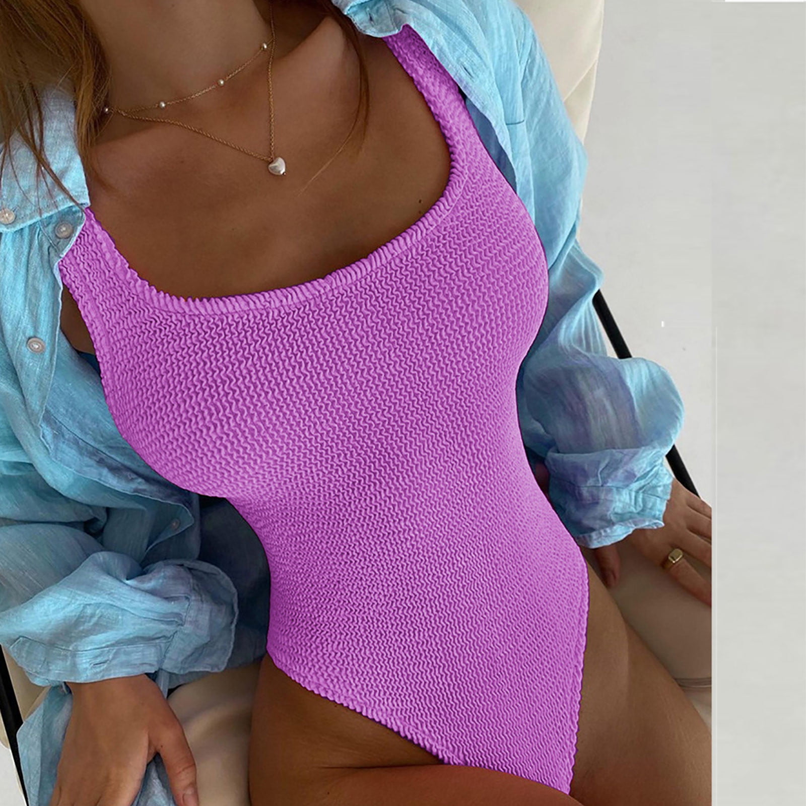 Swimsuits For Women One Piece Wrinkled Cloth Wave Fluorescent Color Fashion One Piece Swimsuit