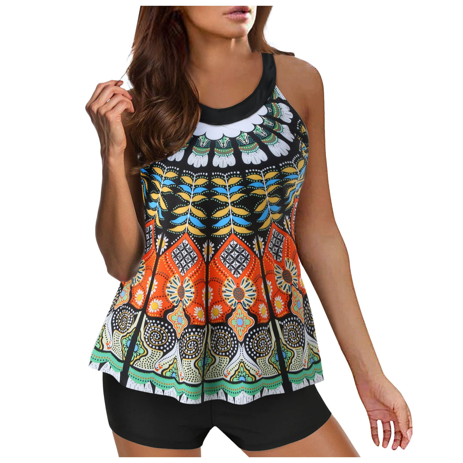 Swimsuits for Women Tankini Backless 2 Piece Printing Color Padded ...