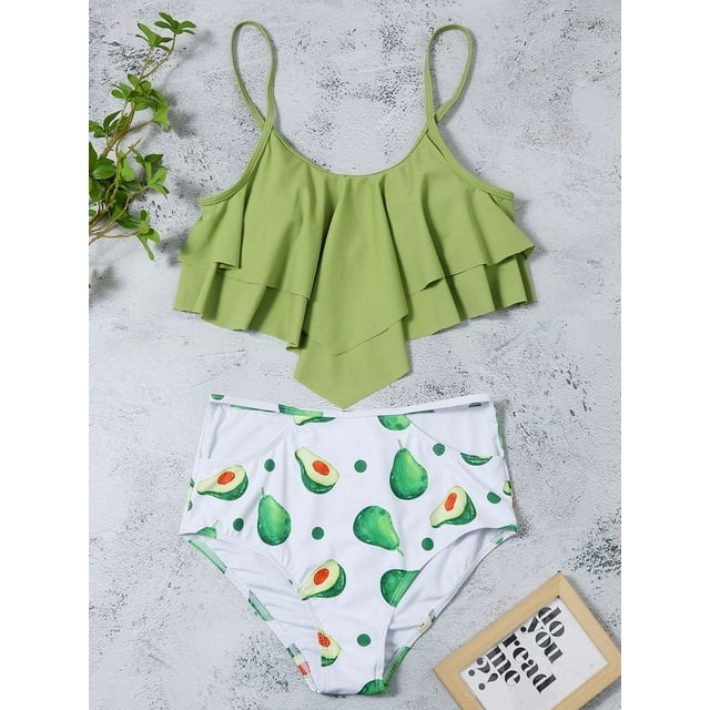 Swimsuits For Women Two Piece Bathing Suits Ruffled Flounce Top With