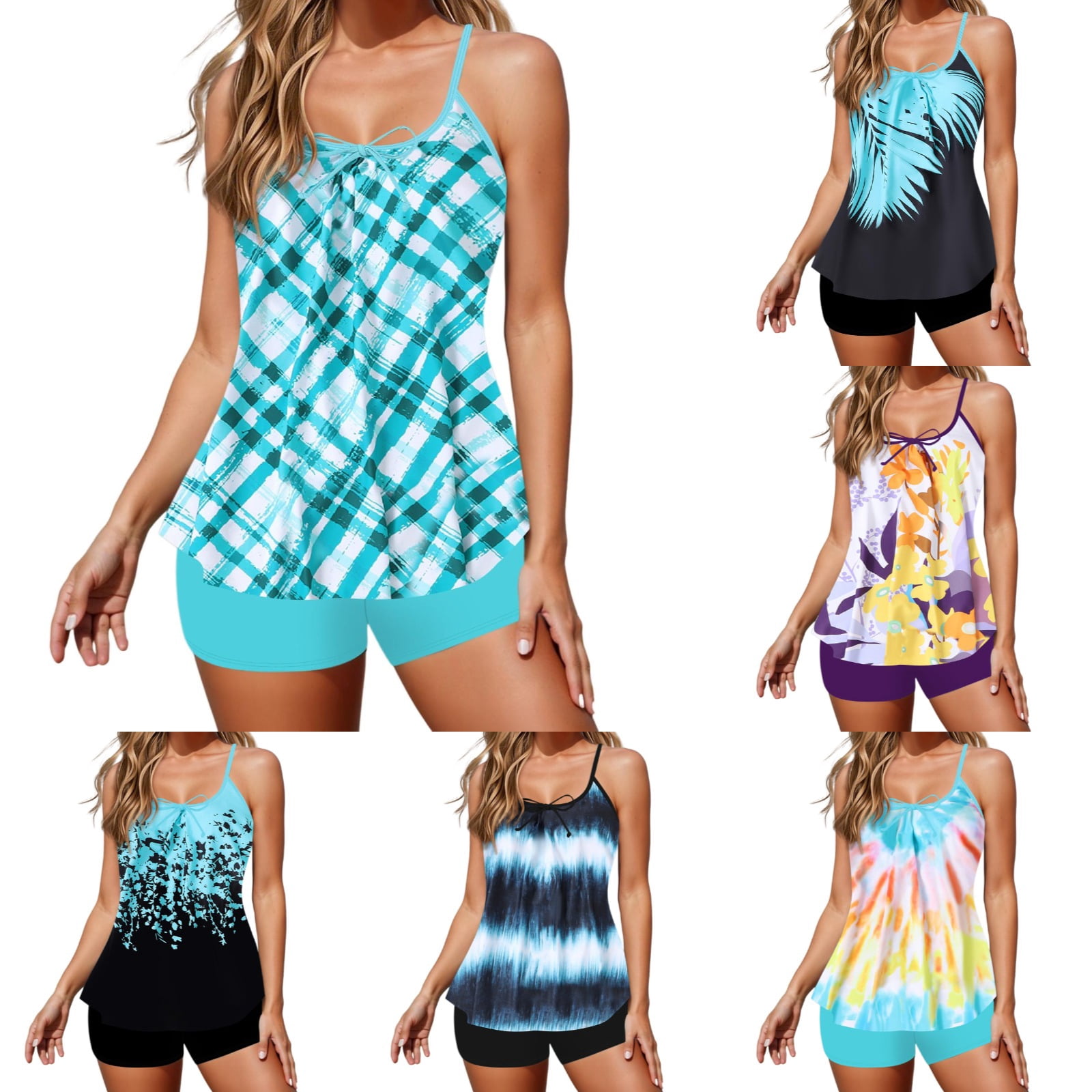 Swimsuits for Women Two Piece High Waist Tankini Shorty Set Summer ...