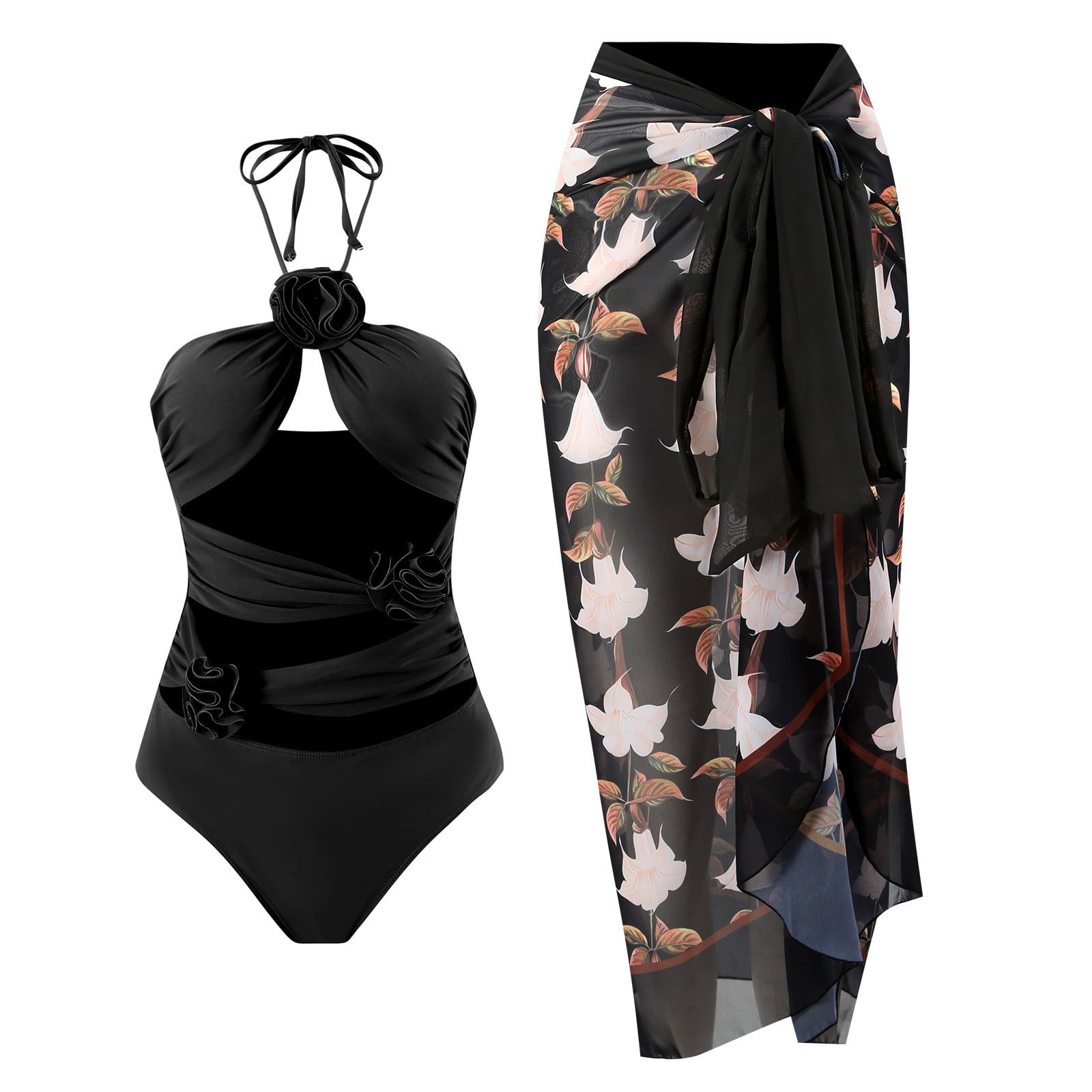 Swimsuits for Women Two Piece Vintage Print Siamese Monokini with Cover ...