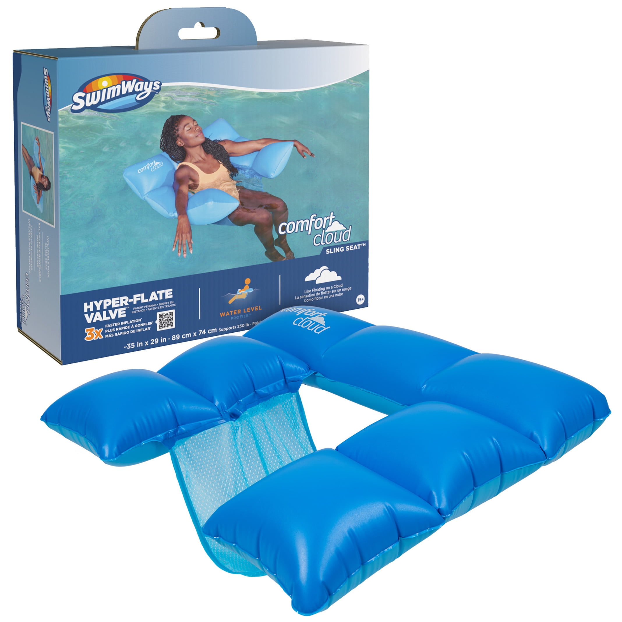 Swimways Comfort Cloud Sling Seat Swimming Lounger, Fast Inflation, Arm ...