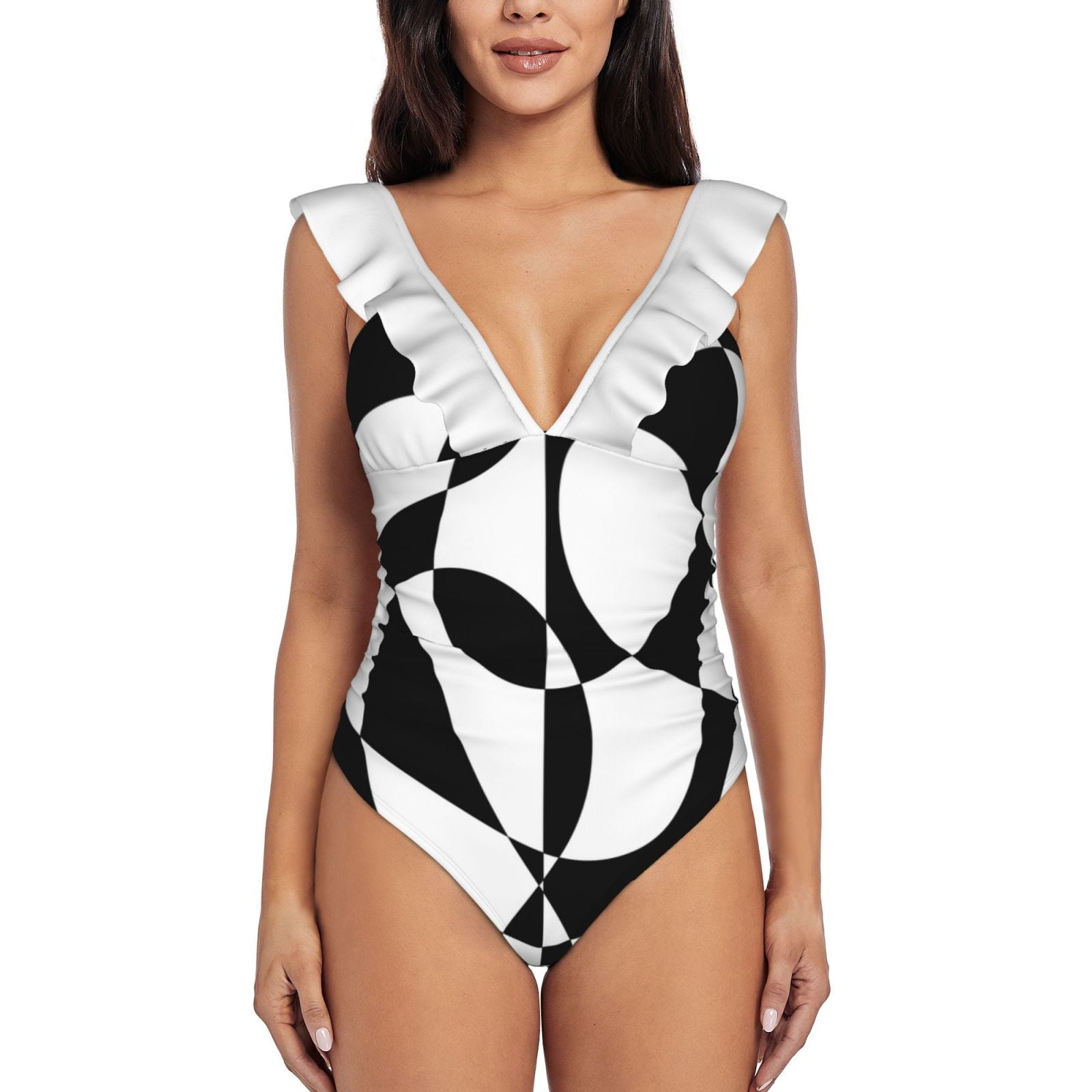 Swimwear 2024 1960s Black And White Abstract New Sexy Mesh Patchwork
