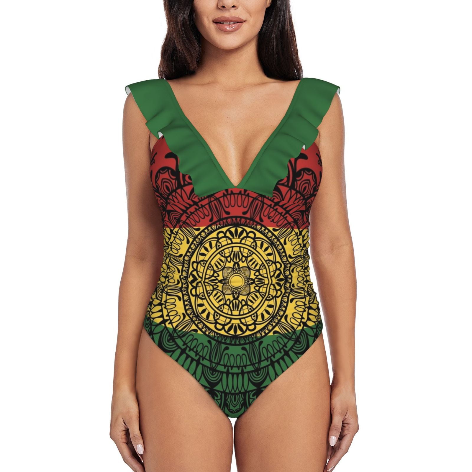 Swimwear 2024 Rasta Mandala Black Mesh Swimsuit One Piece Backless Sexy