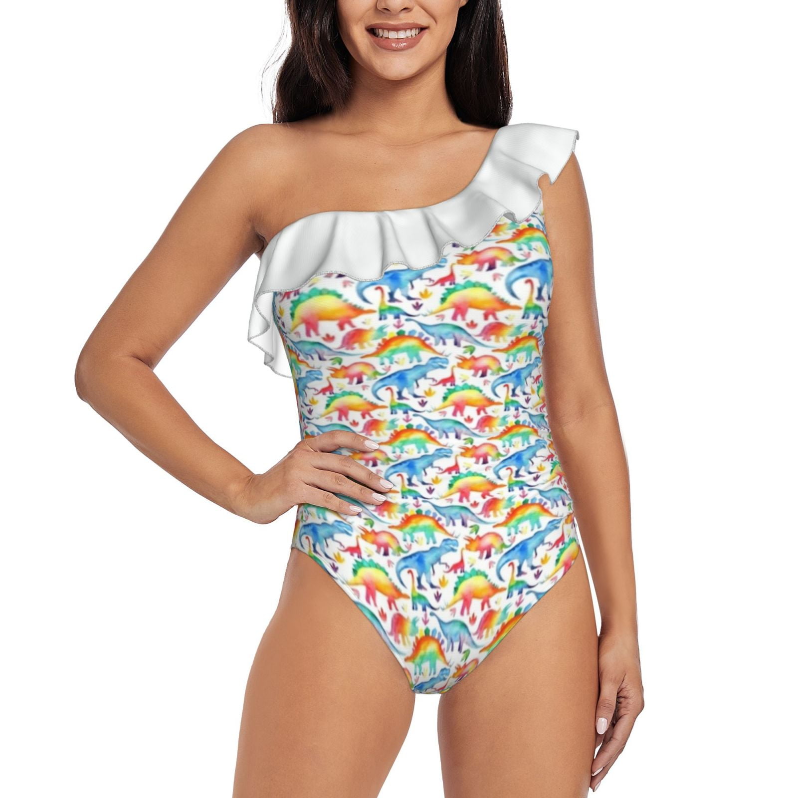 Swimwear 2024 Watercolour Dinosaurs Black Mesh Swimsuit One Piece