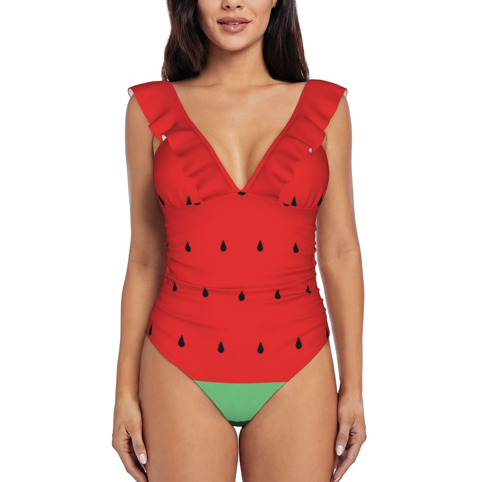 Swimwear 2025 Watermelon Deep V-Neck Halter One-Piece Swimsuit Ladies Monokini Beach Bathing ...