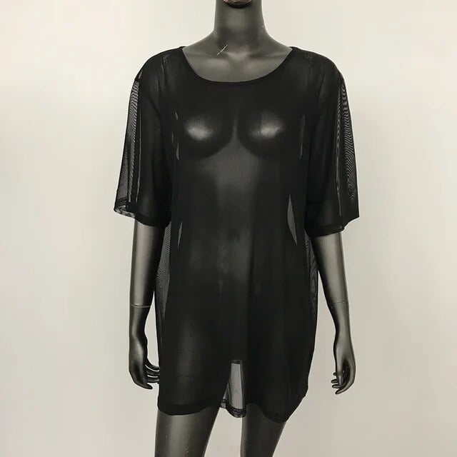 Swimwear Beach Mini Dress Sexy Mesh Sheer See Through Bikini Cover Up ...