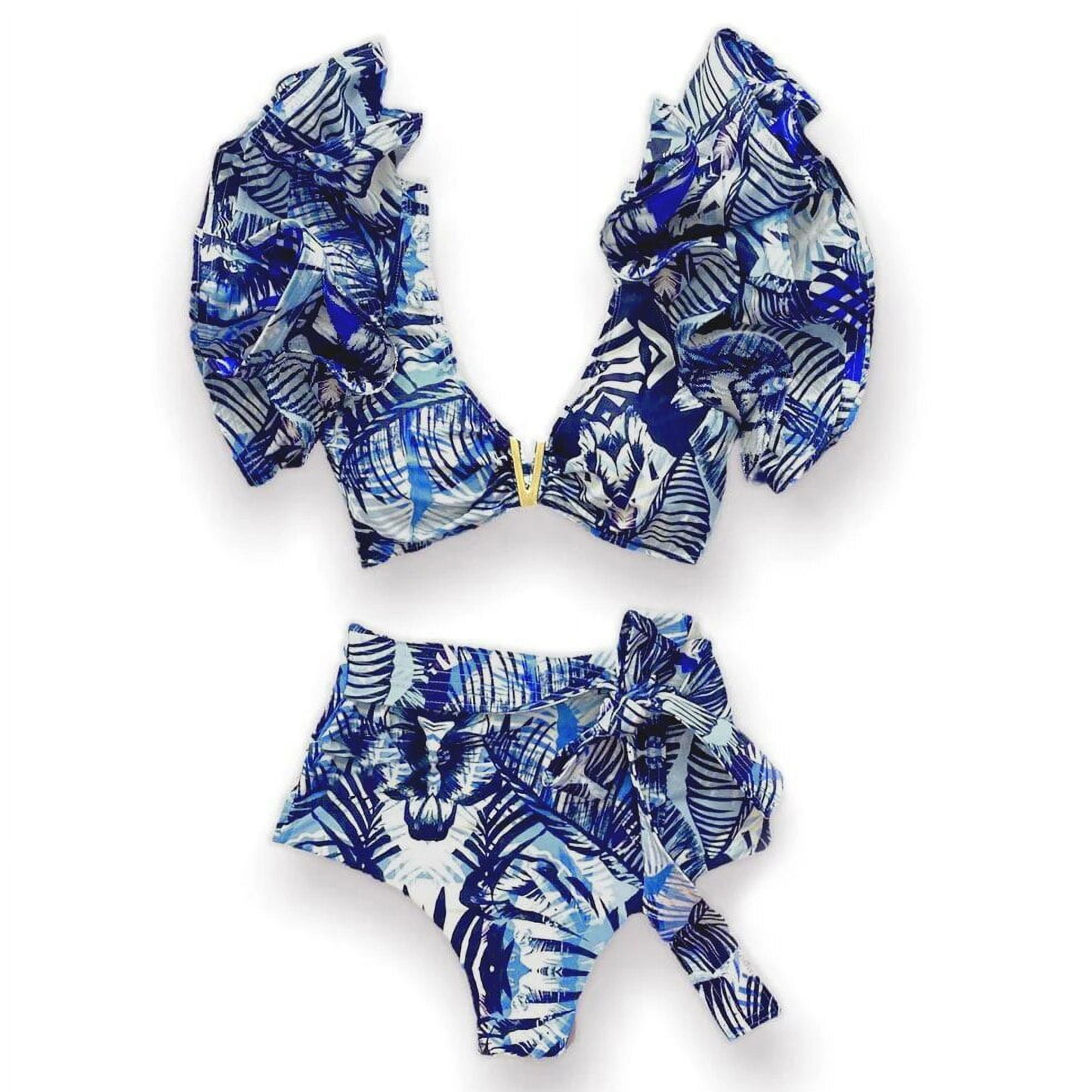 Swimwear High Waist Bikinis with Belt V Neck Shirring Swimsuit Women ...