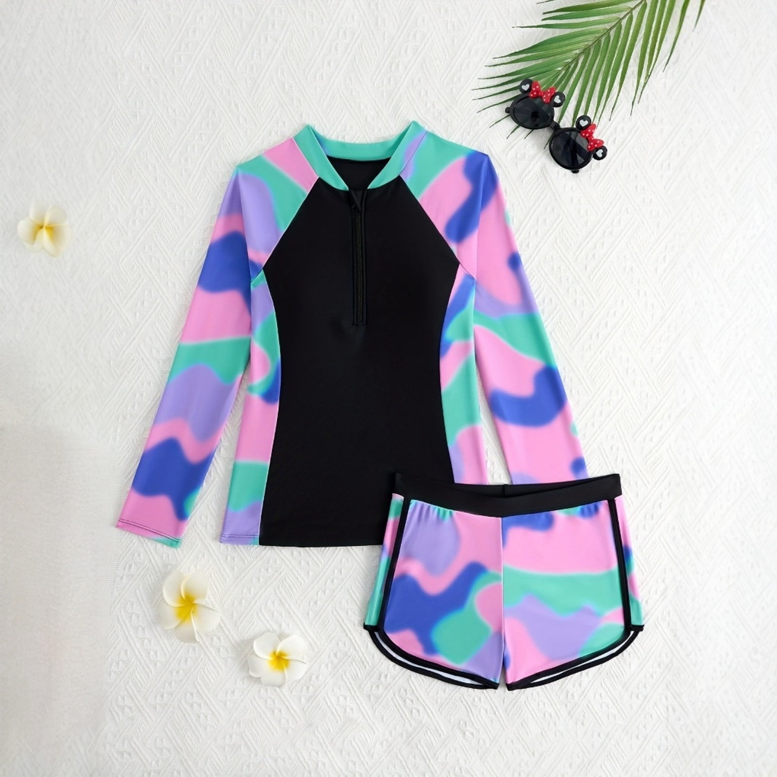 Swimwear Long Sleeve Rash Guard With Shorts Sun UPF 50+ Swim Suit Kids ...