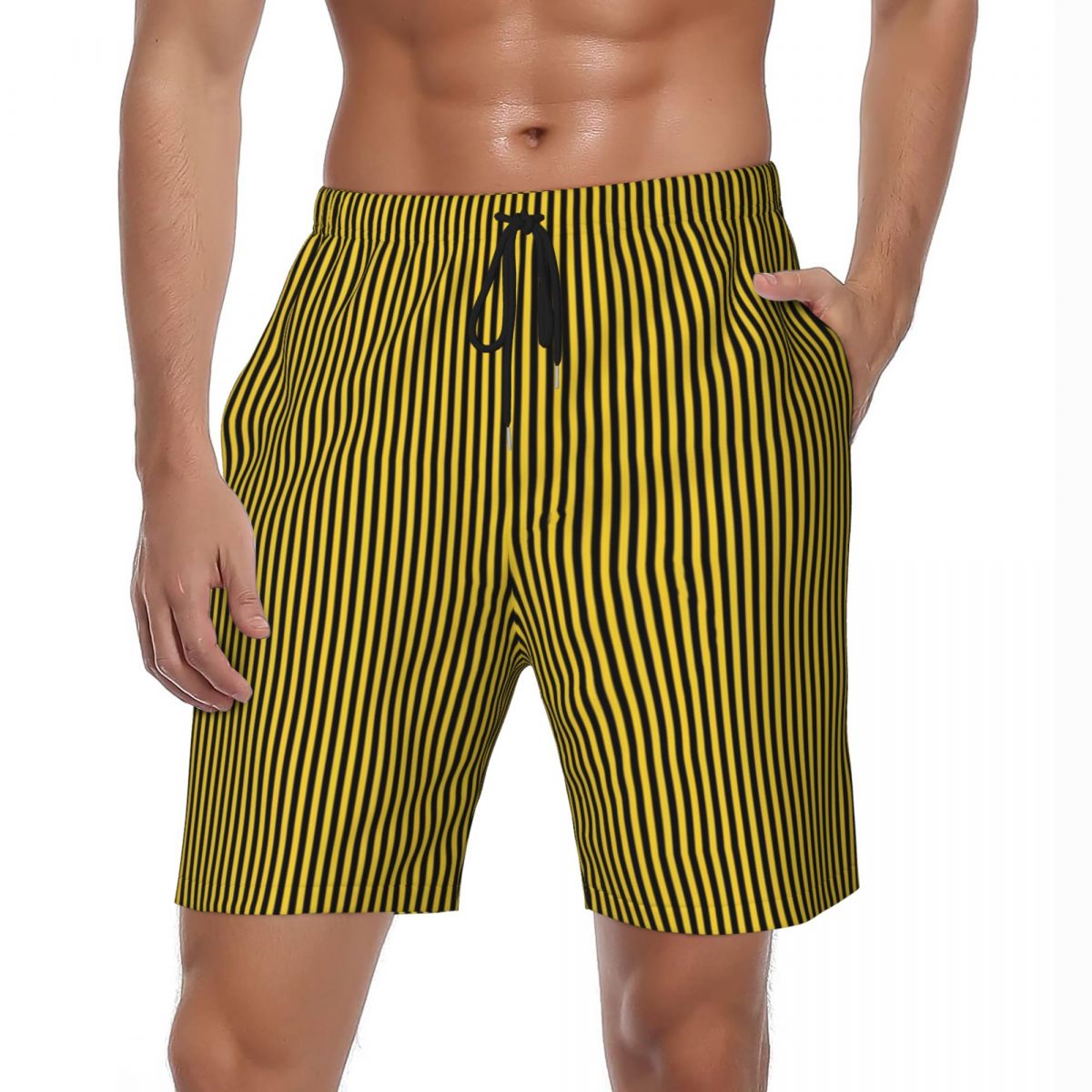 Swimwear Vertical Striped Board Shorts Summer Yellow and Black Hawaii ...