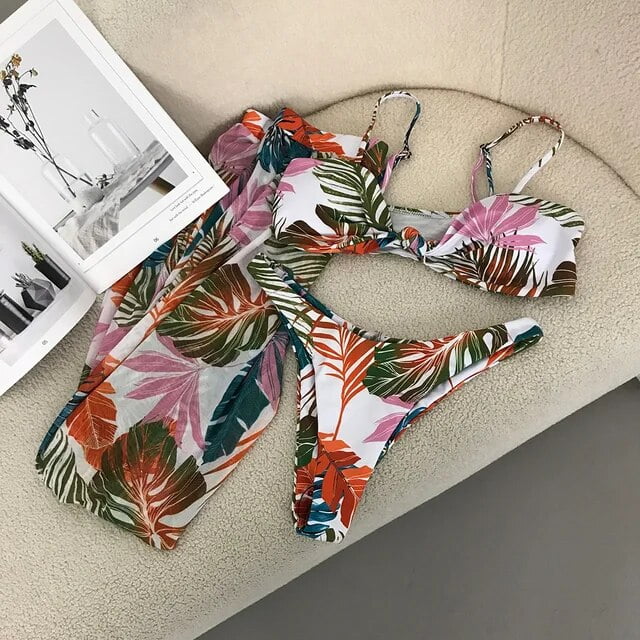 Swimwear Women Knot Bathing Suit 2024 Print 3pack Bikini Swimsuit With ...