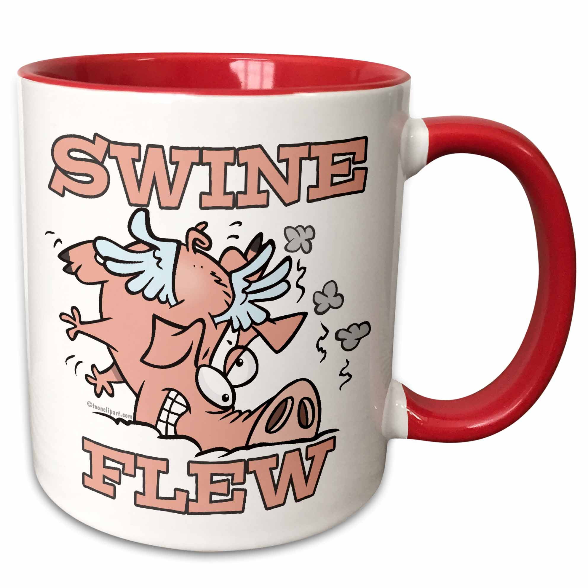 3drose, Swine Flew Flying Pig Flu Pun Cartoon, 11oz Two-tone Red Mug ...